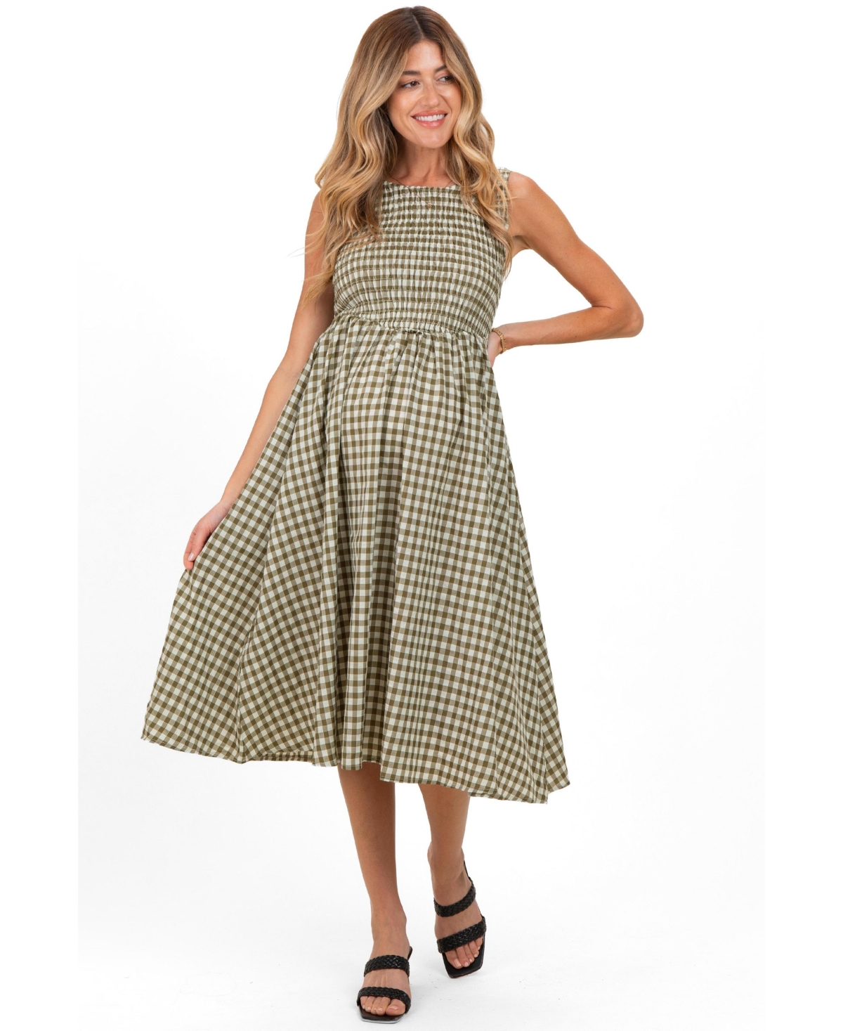 Click here for Pinkblush Maternity Olive Gingham Smocked Sleevele... prices