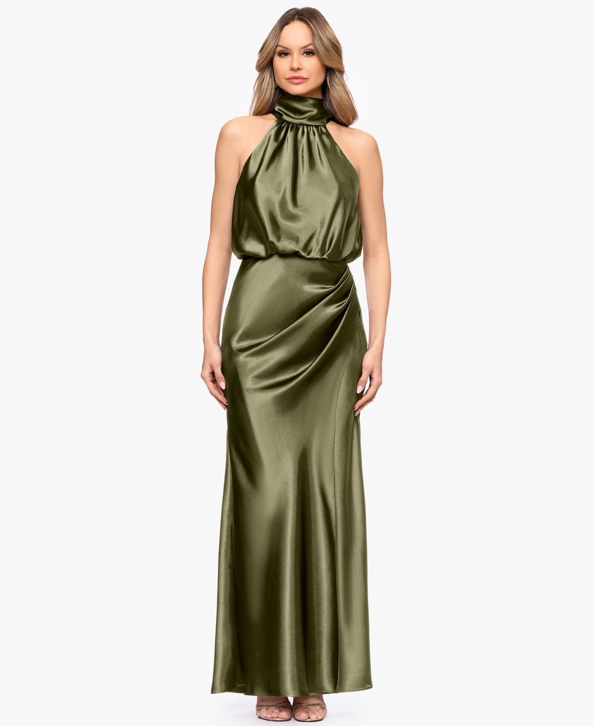 Click here for Betsy & Adam Petite Halter Neck Gown - Olive prices