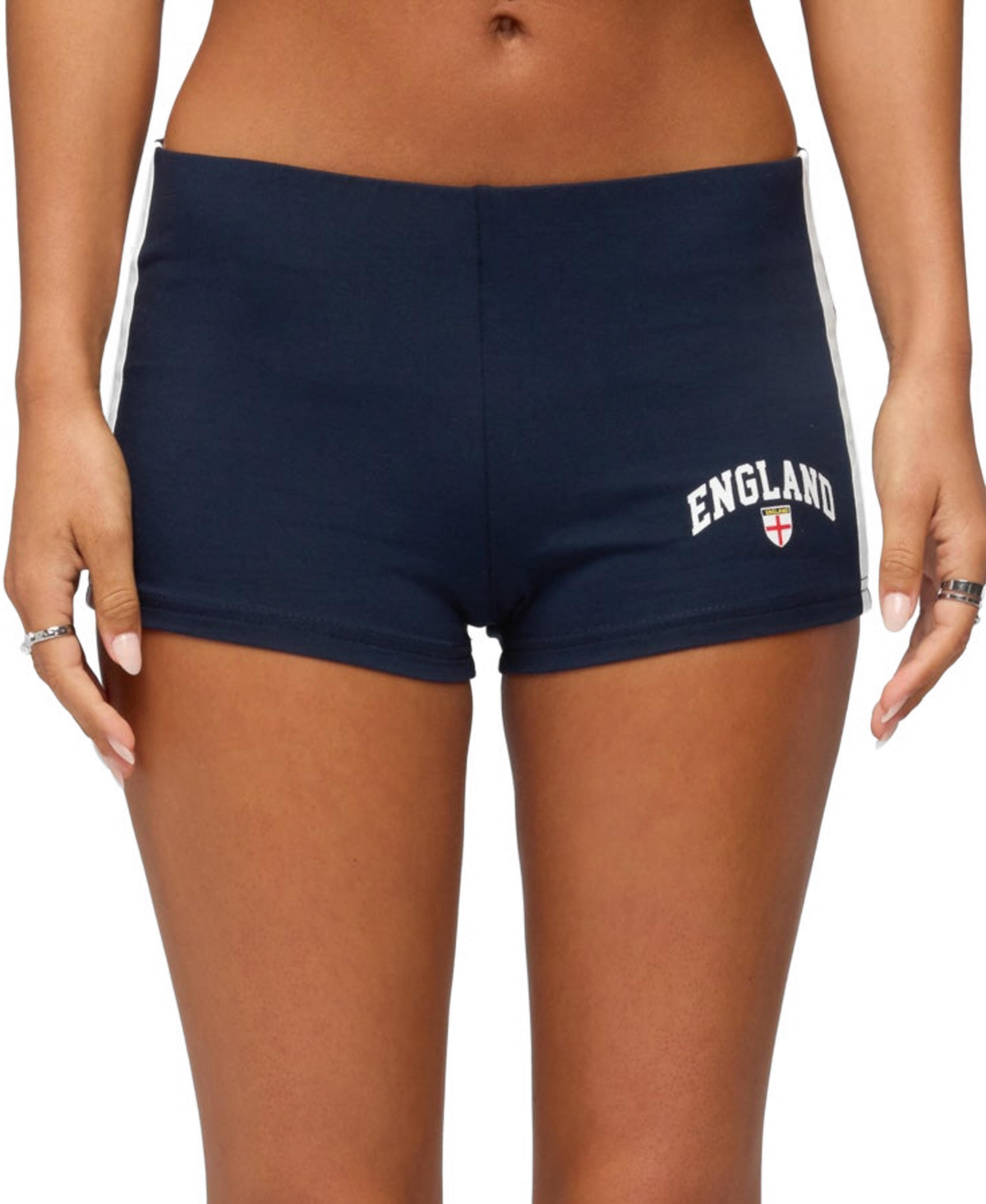 Click here for Edikted Womens England Girl Micro Shorts - Navy prices