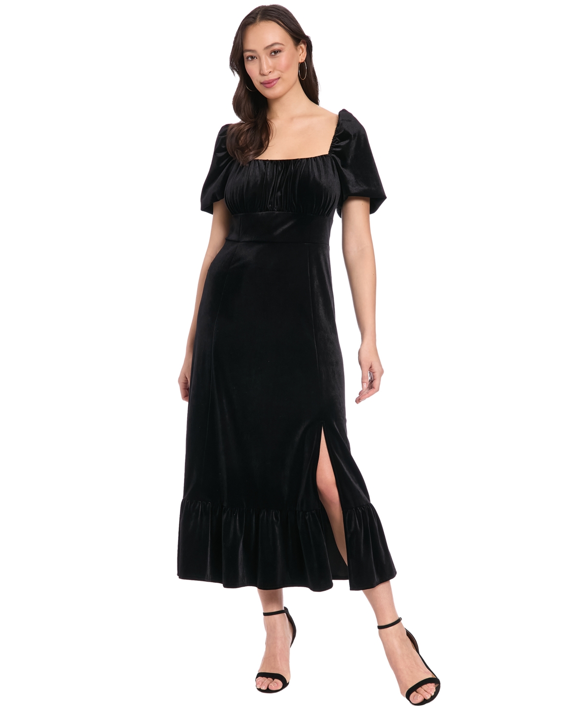 Click here for London Times Petite Square Neck Midi Dress - Black prices