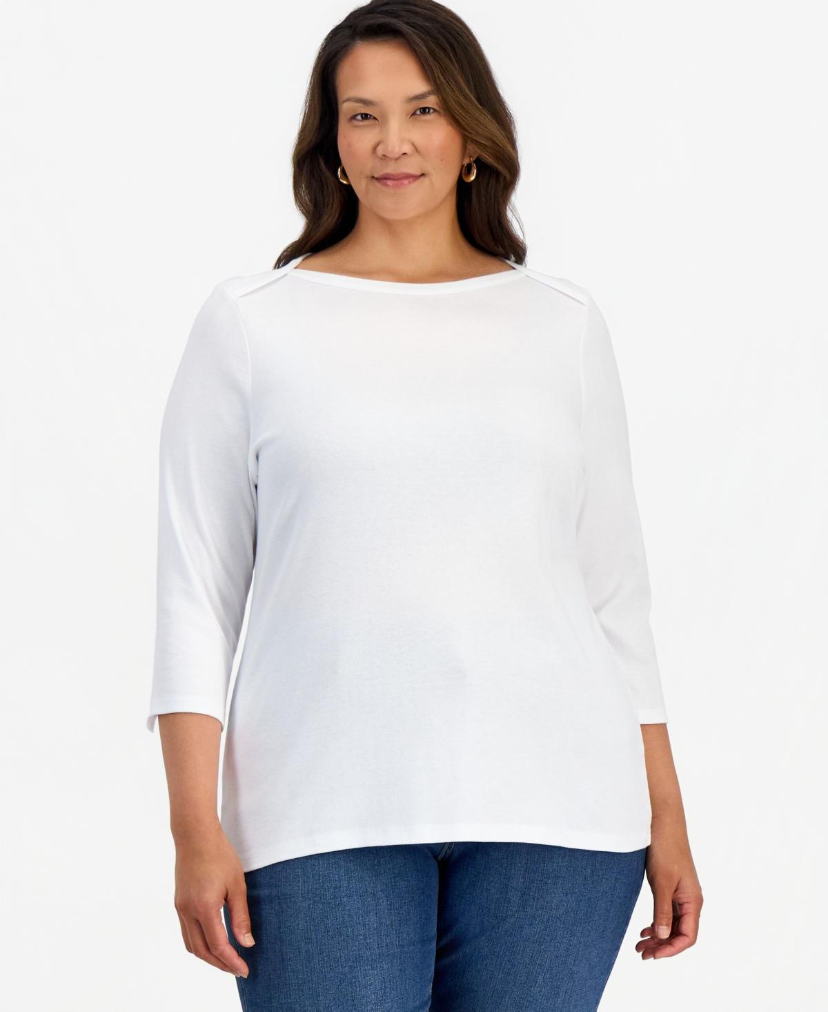 Click here for Style & Co Plus Size Pima Cotton 3/4-Sleeve Top  E... prices