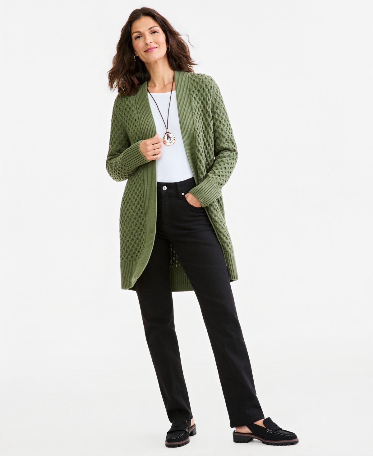 Click here for Style & Co Womens Open Front Stitch Cardigan Sweat... prices