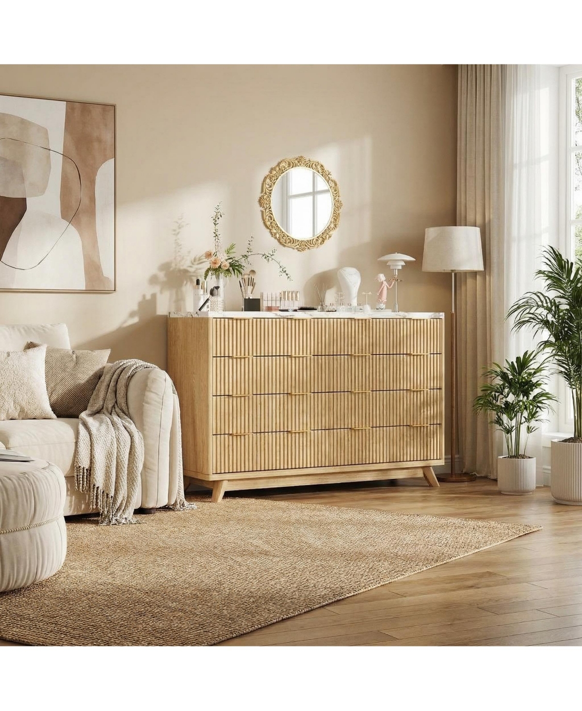 Click here for homfan Fluted 8 Drawer Dresser with Curved Profile... prices