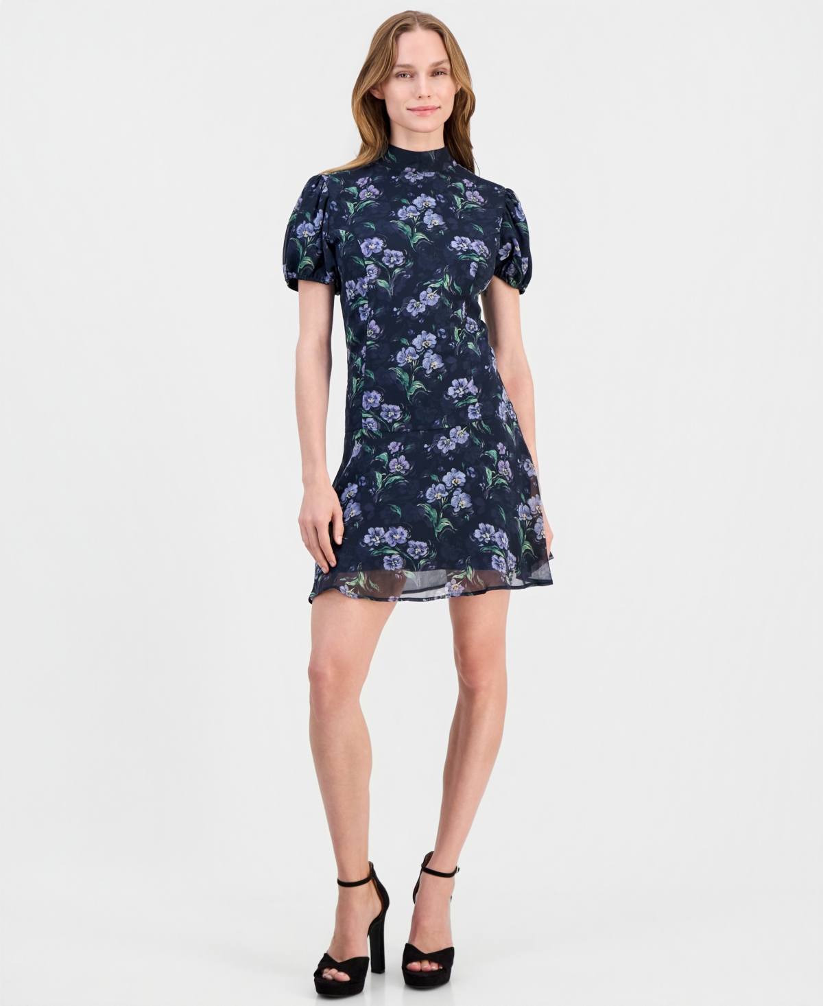 Click here for Lulus Juniors Floral-Print Puff-Sleeve A-Line Lark... prices