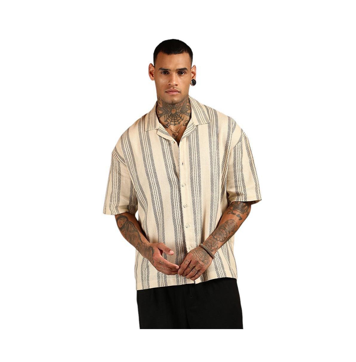 Click here for Campus Sutra Mens Woven Striped Oversized Shirt -... prices
