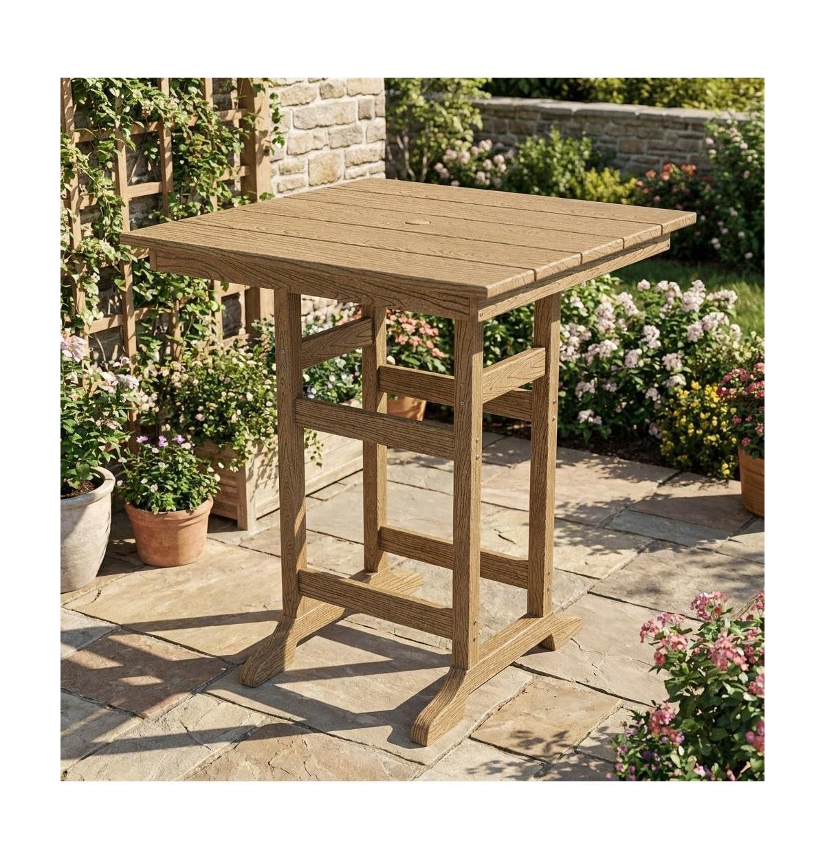 Click here for homfan 31.5 Square Hdpe Wood Grain Outdoor Bar Tab... prices