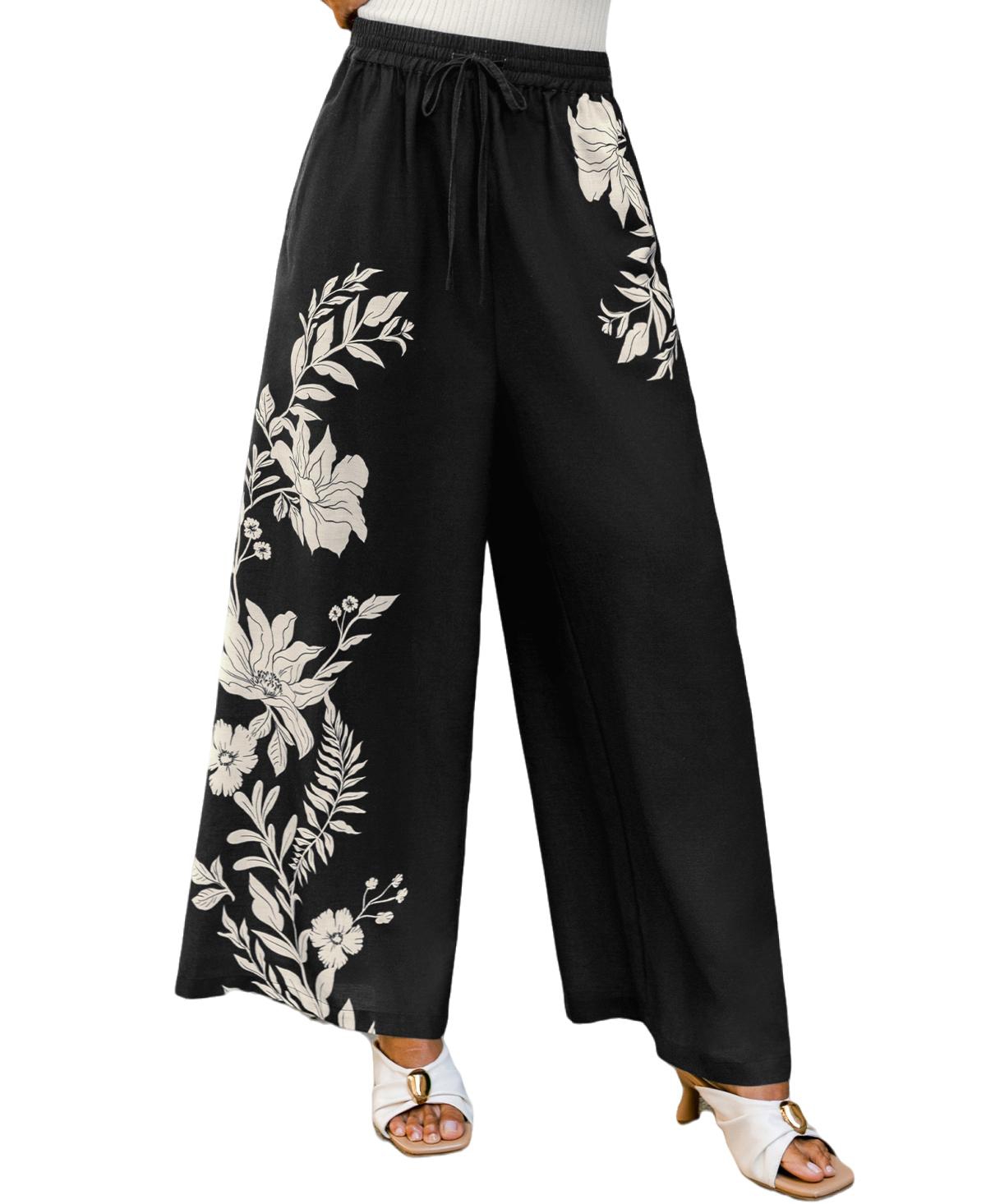 Click here for Cupshe Womens Walking on Petals Floral Pants - Bla... prices