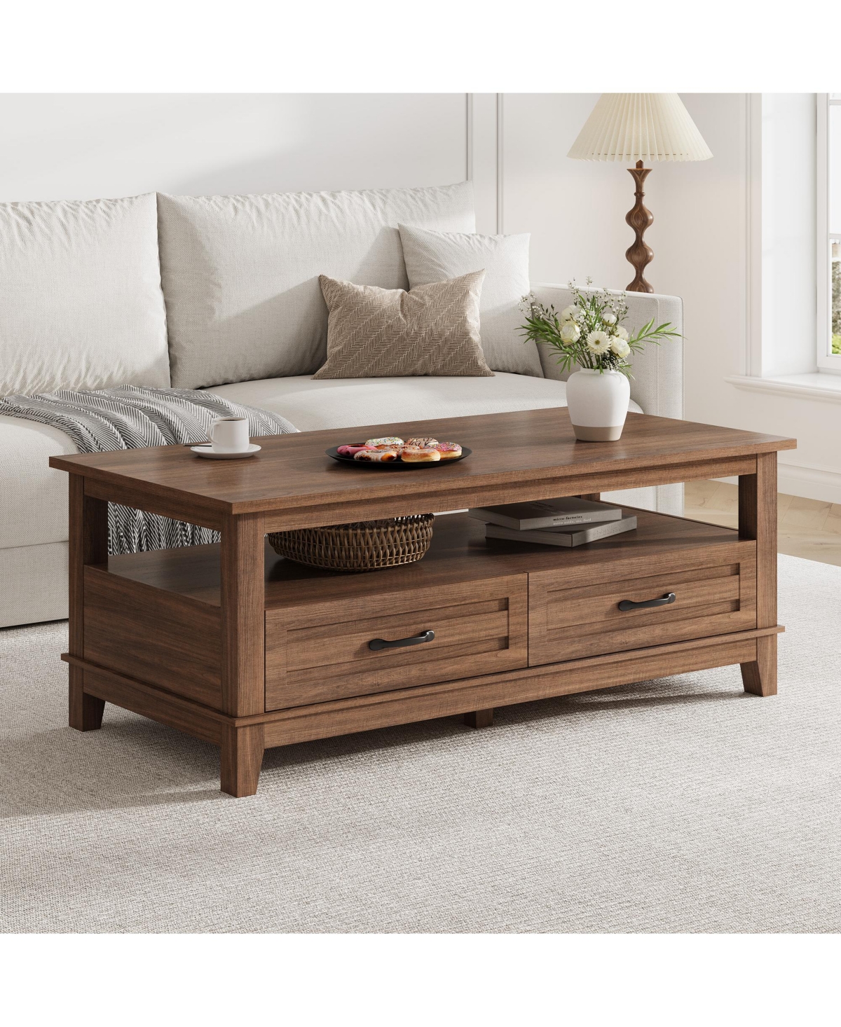 Click here for homfan Farmhouse Coffee Table with Drawers  47.2 C... prices