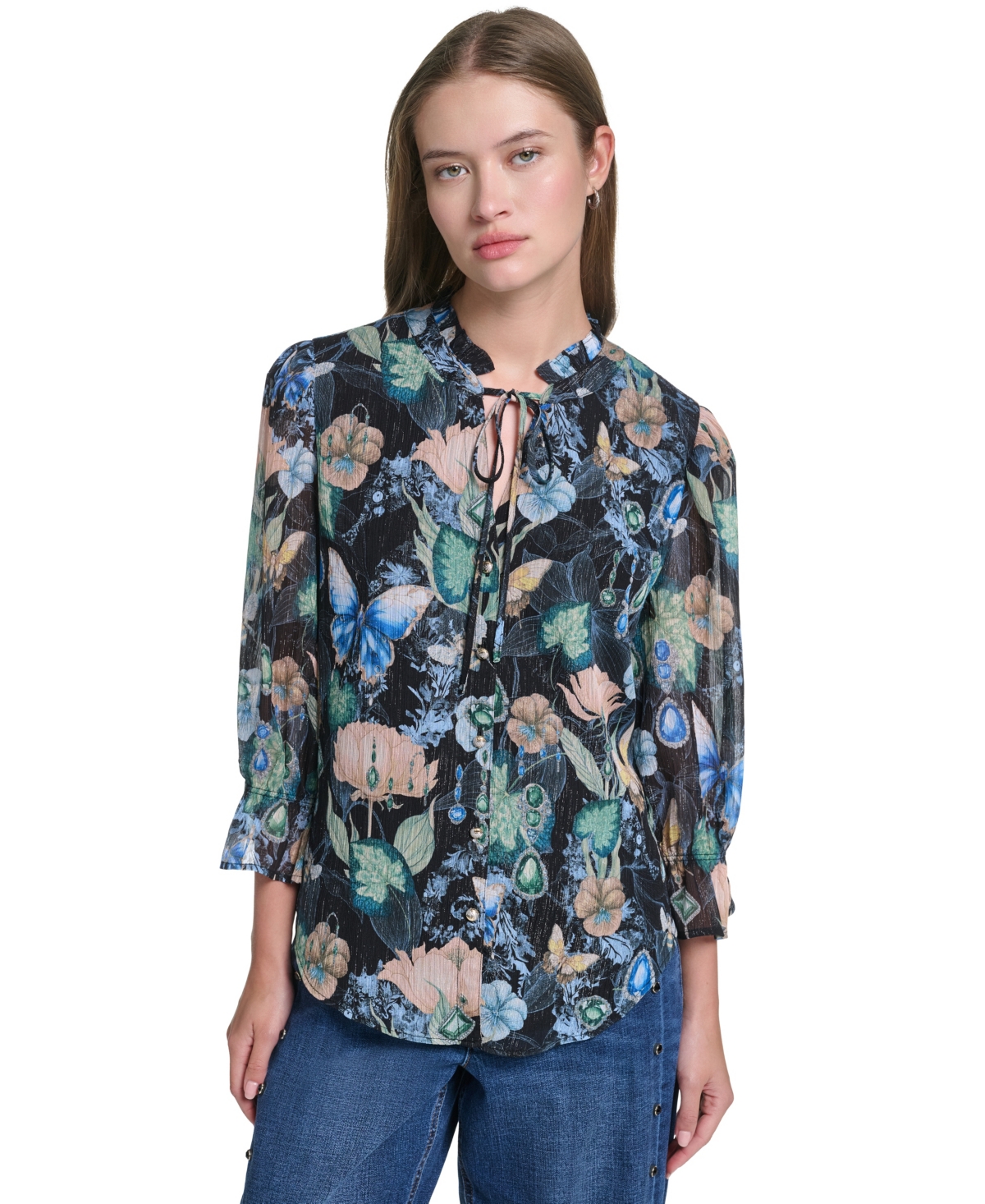 Click here for Karl Lagerfeld Paris Womens Ruffle Collar Printed... prices