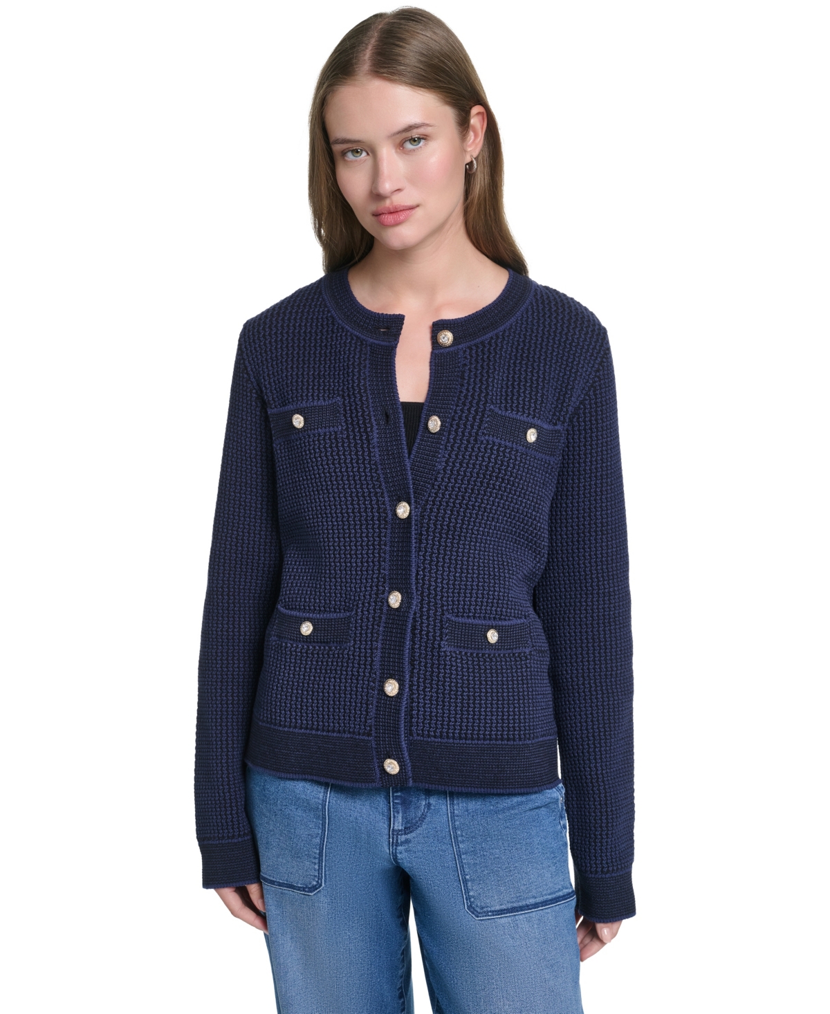 Click here for Karl Lagerfeld Paris Womens Crewneck Cardigan - Na... prices