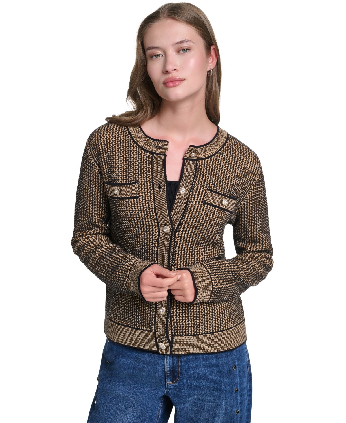 Click here for Karl Lagerfeld Paris Womens Crewneck Cardigan - Bl... prices