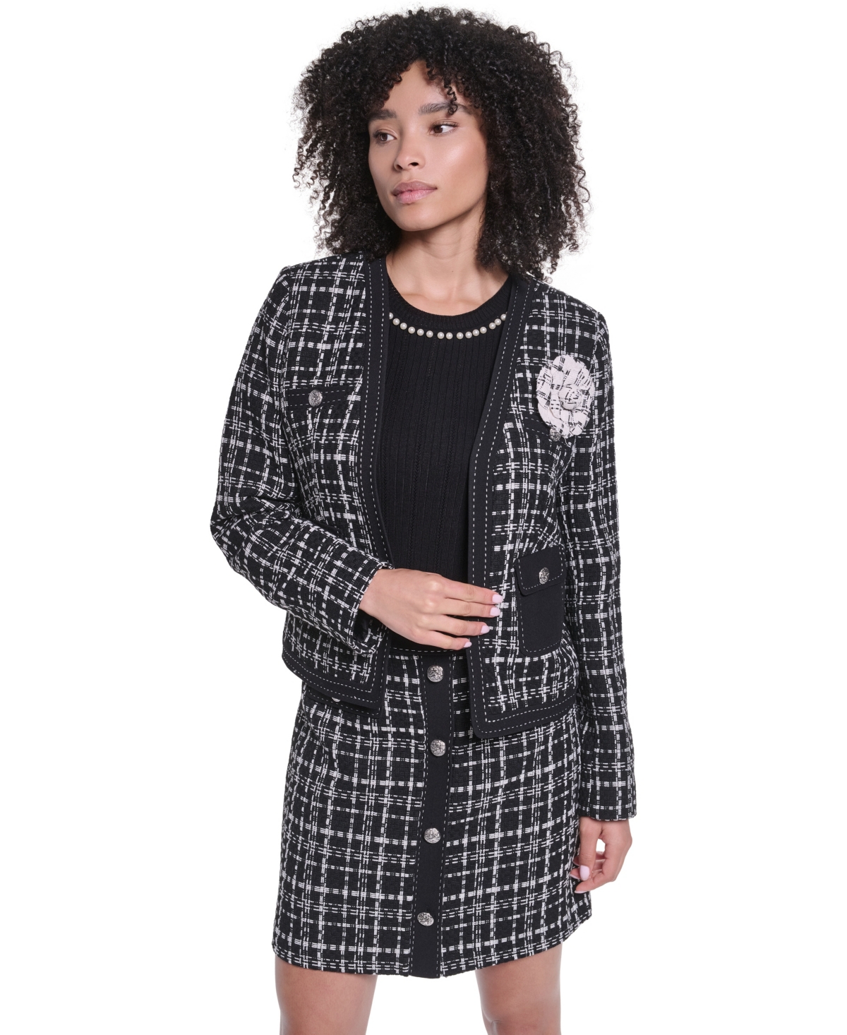 Click here for Karl Lagerfeld Paris Petite V-Neck Open-Front Blaz... prices