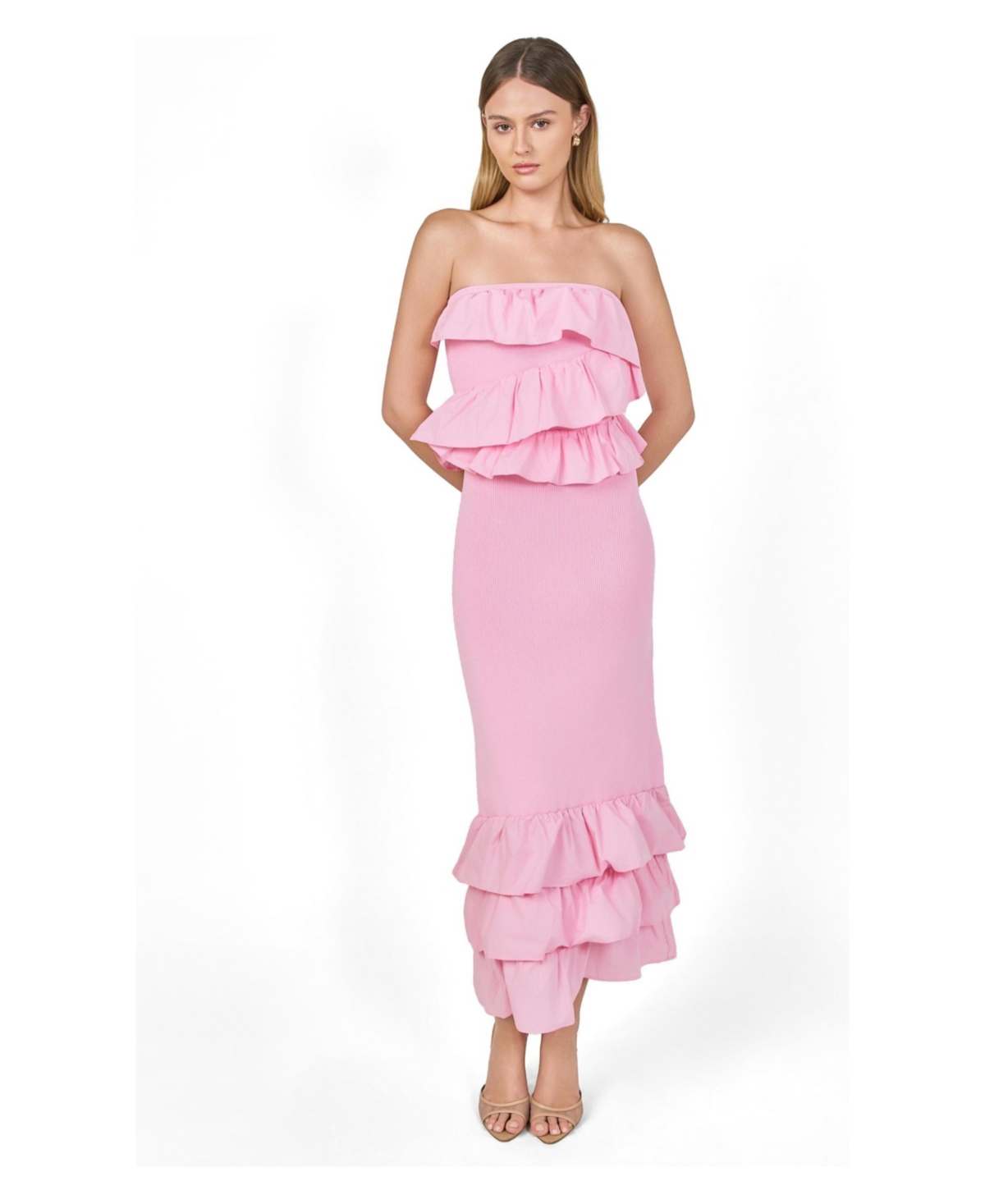 Click here for endless rose Womens Mixed Media Strapless Fitted M... prices