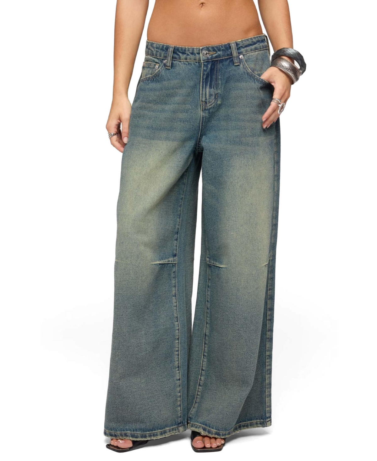Click here for Edikted Womens Adjustable Button Low Rise Baggy Je... prices