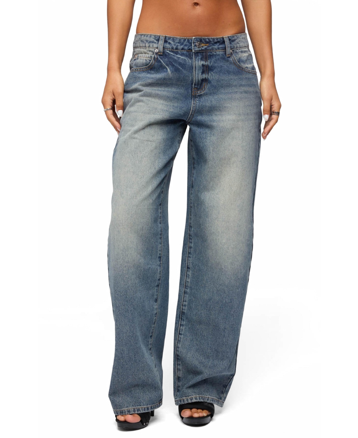 Click here for Edikted Womens Heidie Low Rise Baggy Jeans - Blue-... prices