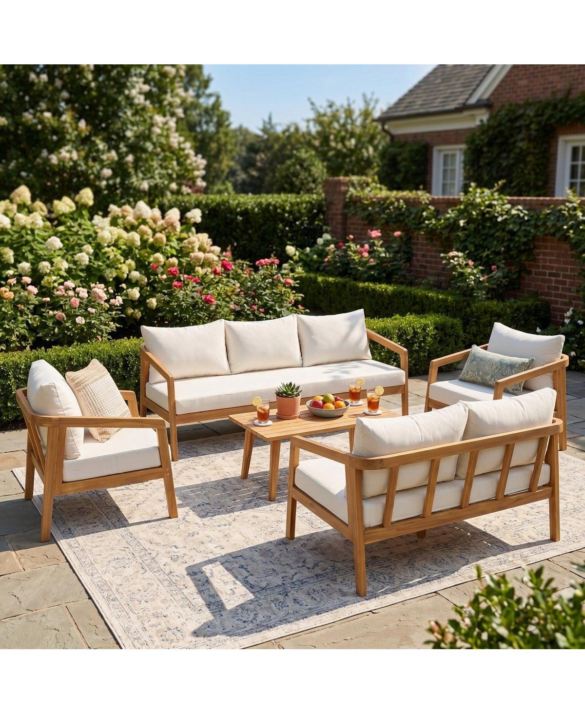 Click here for Asagikoiai 5 Piece Acacia Wood Patio Conversation... prices