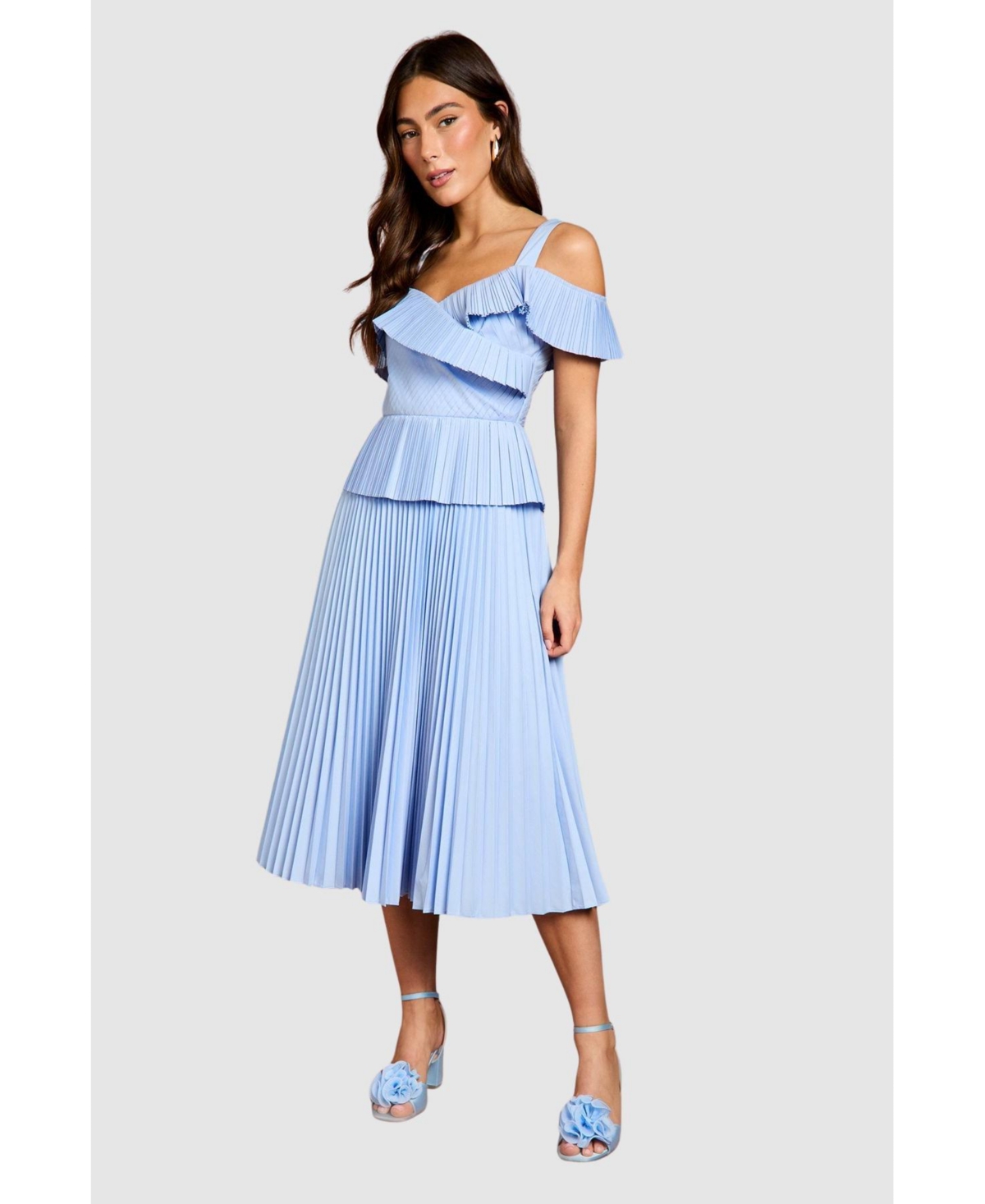 Click here for Coast Womens Pleated V-Neck Midi Dress - Light blu... prices