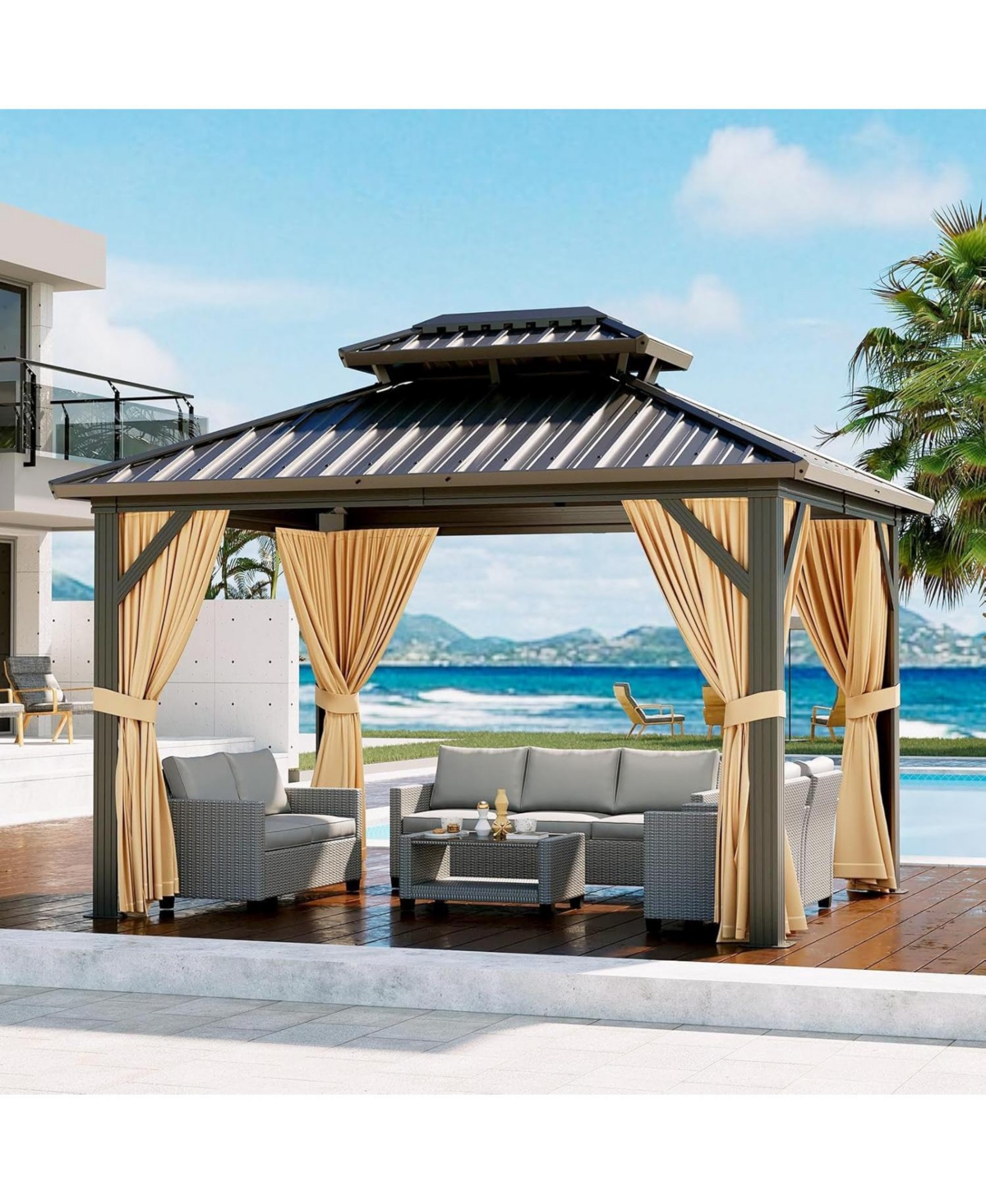 Click here for gaomon Gazebo Hardtop Gazebo with Double Roof  Alu... prices