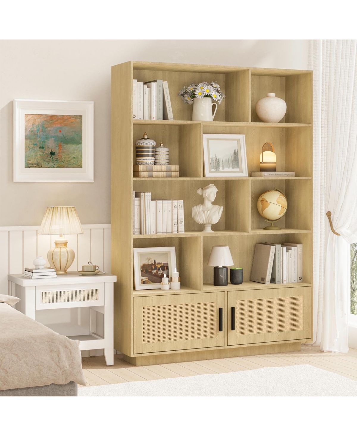 Click here for homfan 5-Tier Boho Bookcase with Rattan Doors â... prices