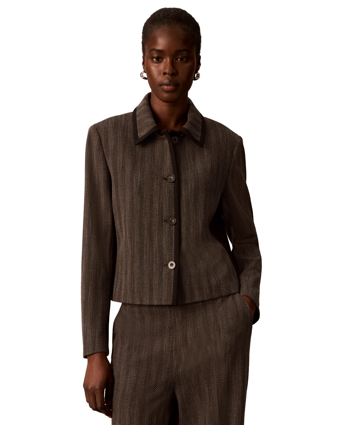 Click here for Calvin Klein Petite Four-Button Collared Jacket -... prices