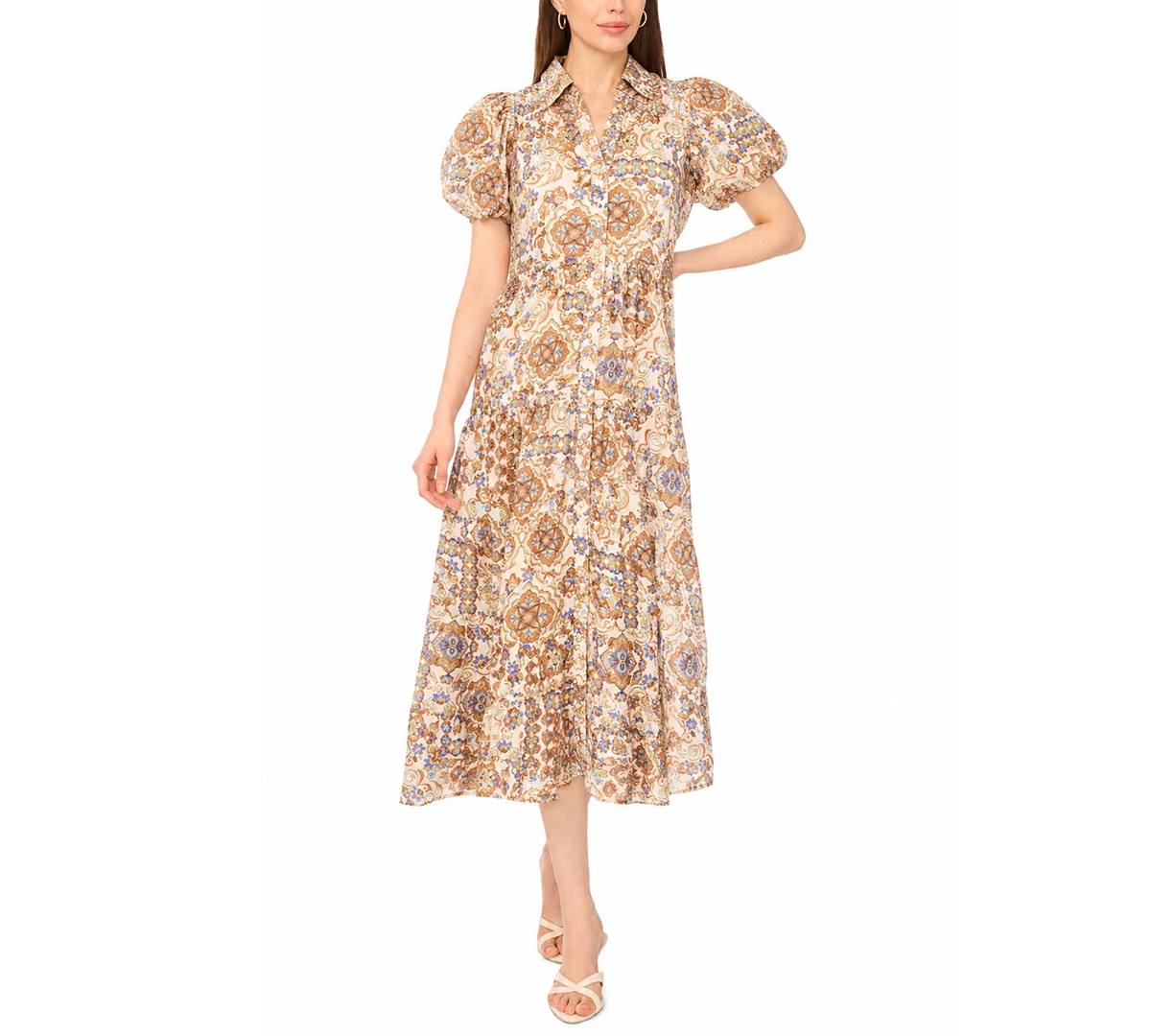 Click here for Msk Womens Tile Print Maxi Shirt Dress - Emperador prices