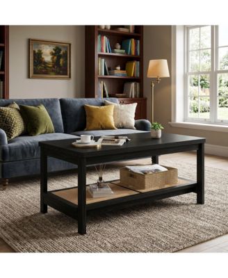Two-Tier Rectangular Coffee Table with Perforated Lower Storage Shelf ...