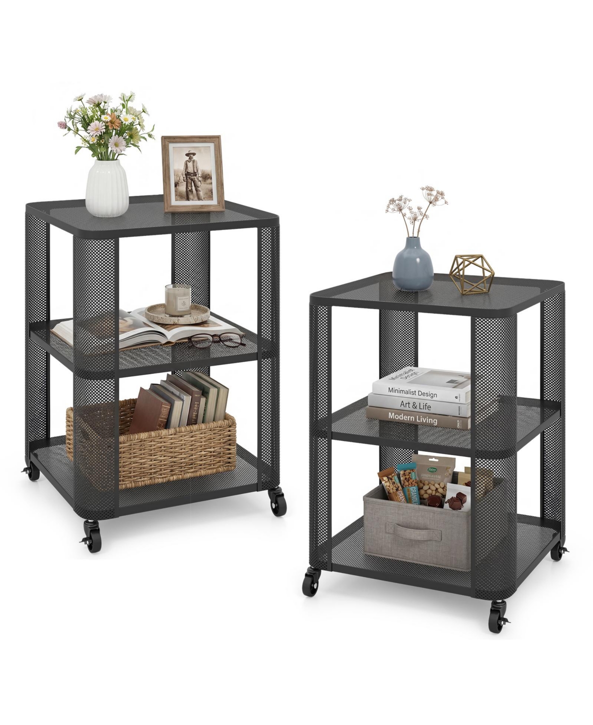 Click here for Gymax 2PCS End Table w/Wheels Rolling Side Table w... prices