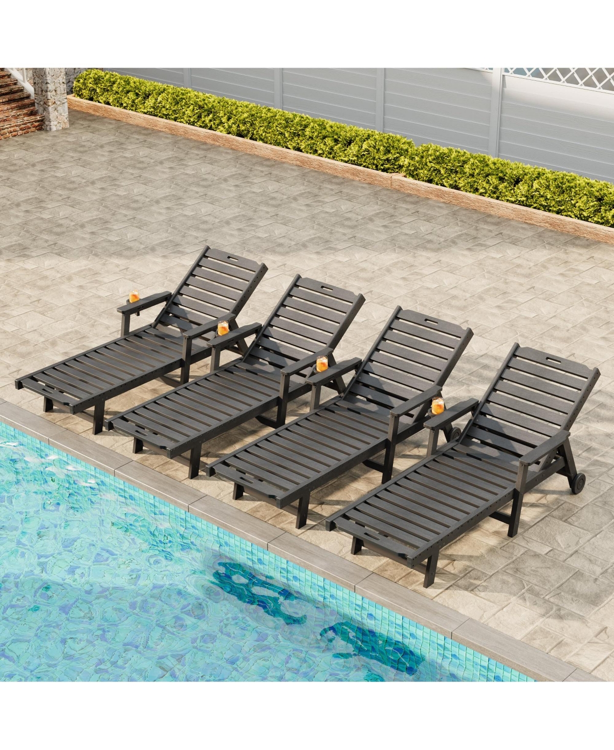 Click here for homfan Patio Chaise Lounge Set of 4  Hdpe Lounge C... prices