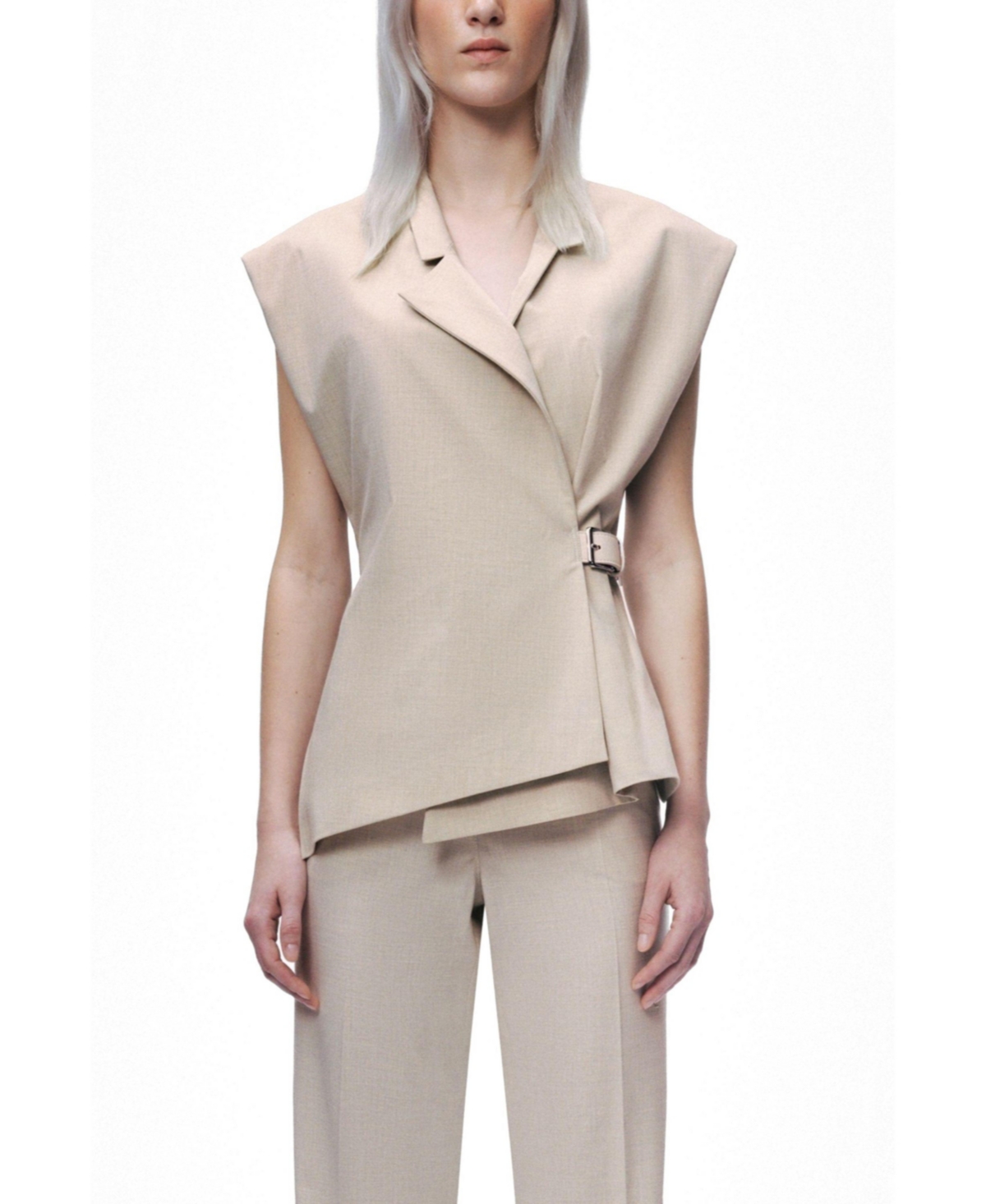 Click here for Nocturne Womens Belted Double-Breasted Vest - Open... prices