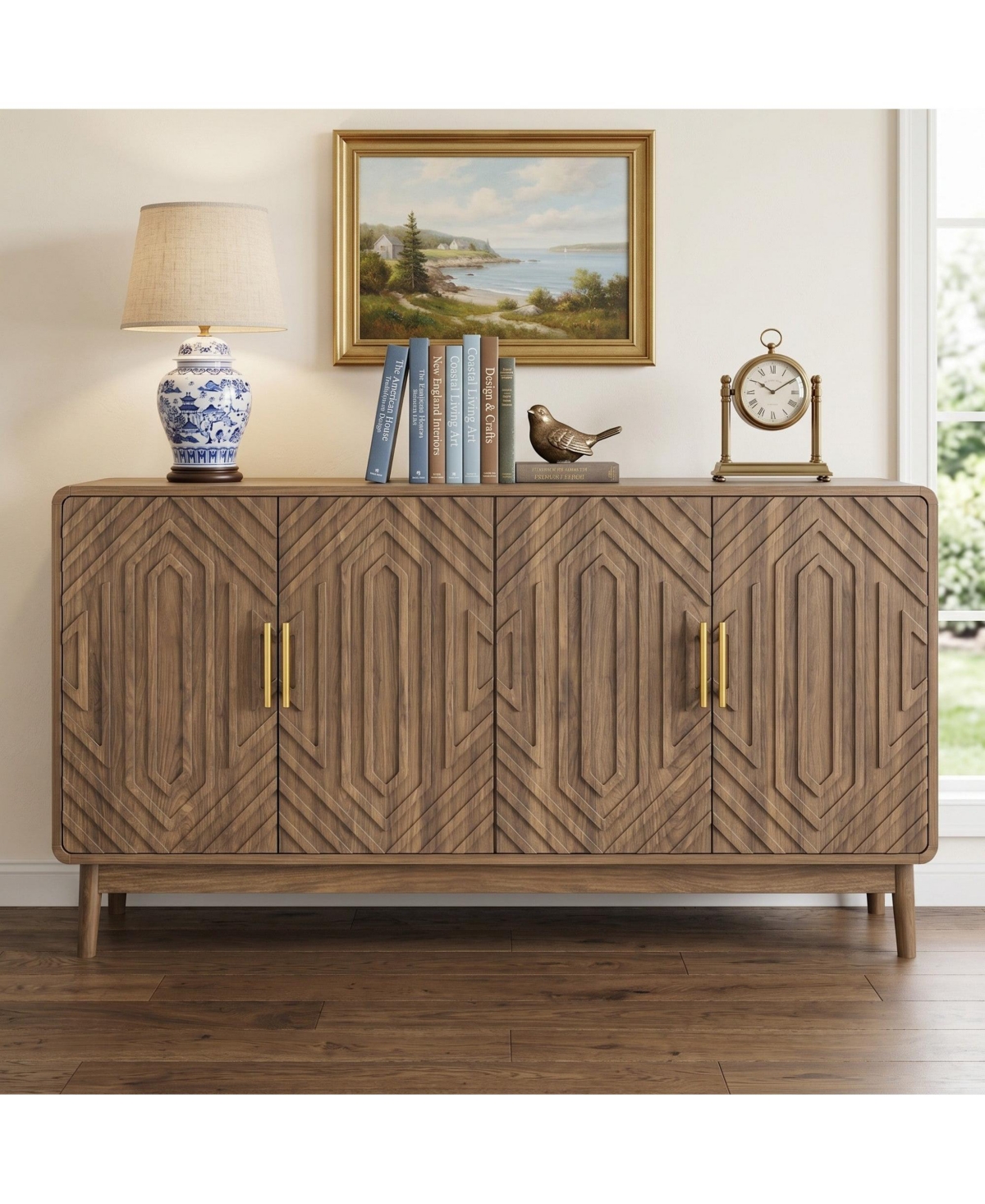 Click here for Sailvan Sideboard Buffet Cabinet  Carved 4-Door Ac... prices