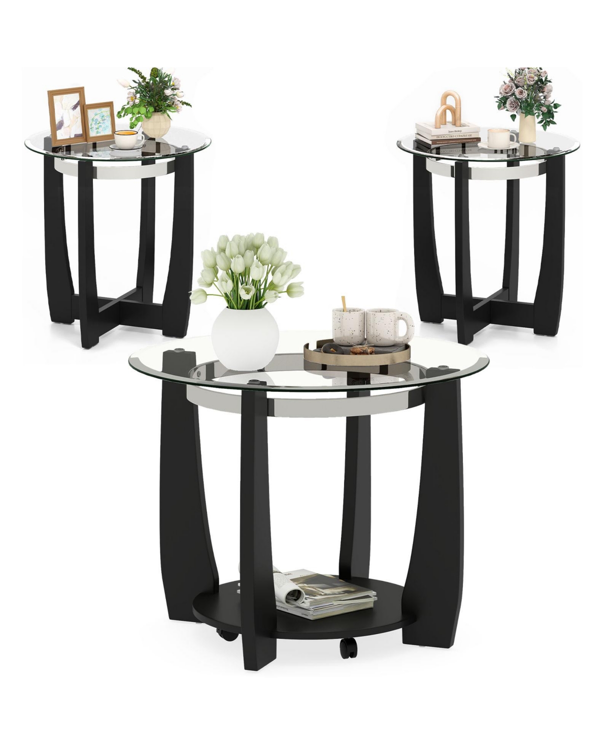 Click here for Costway Tempered Glass Coffee Table Set of 3  2-Ti... prices