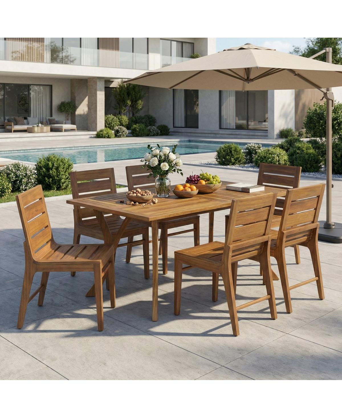 Click here for Asagikoiai 7-Piece Acacia Wood Outdoor Dining Set... prices