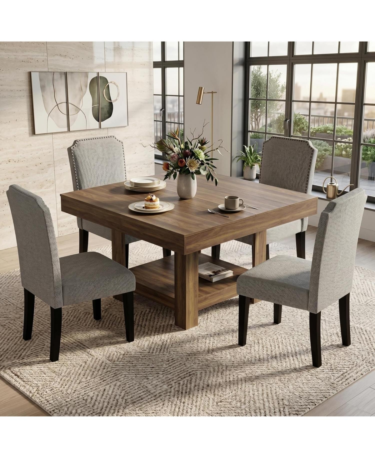 Click here for homfan 47.2 Wood Color Square Dining Table - 2-Tie... prices