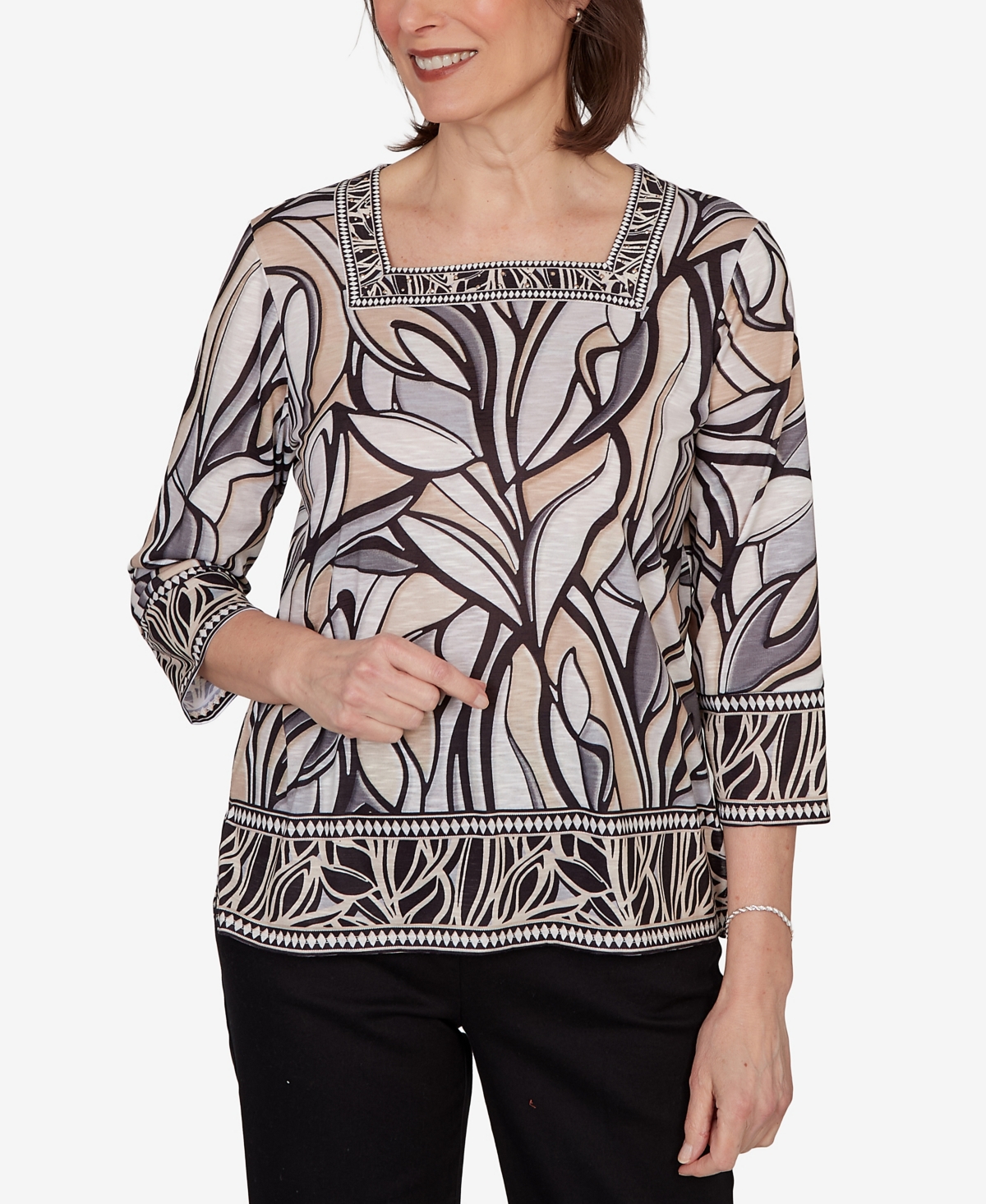 Click here for Alfred Dunner Petite Stained Glass Border Trim Top... prices