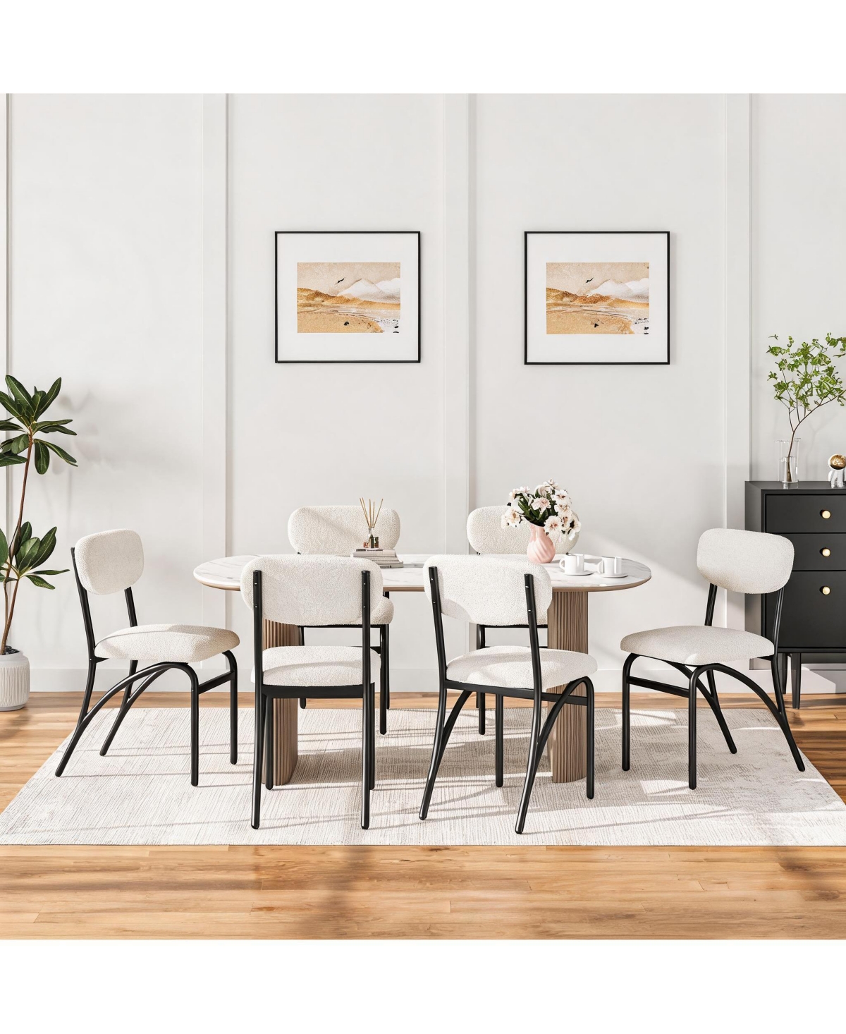 Click here for homfan Boucle Dining Chairs Set of 6  Mid-Century... prices