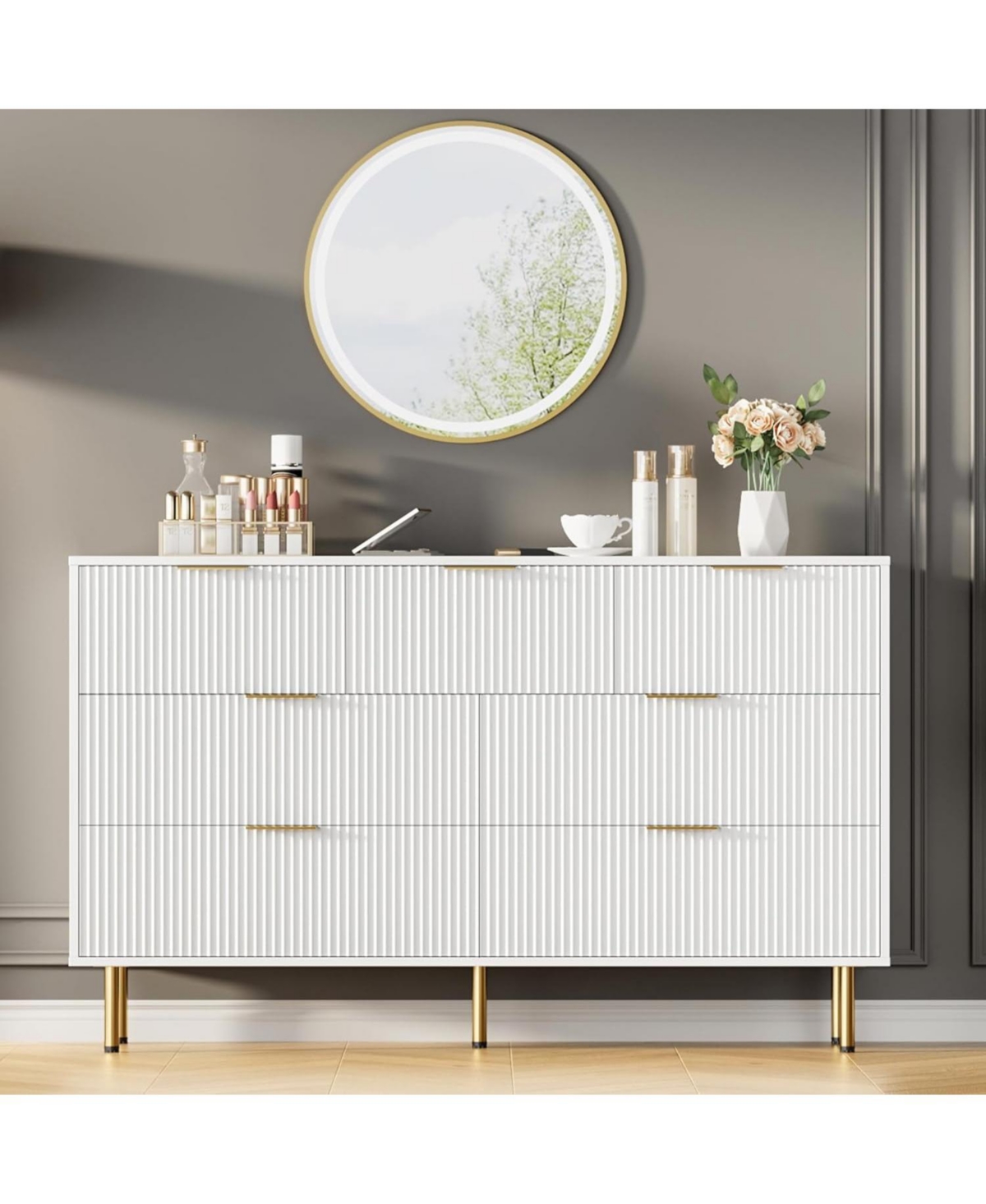 Click here for gaomon Modern 7 Drawer Fluted Wood Dresser Storage... prices