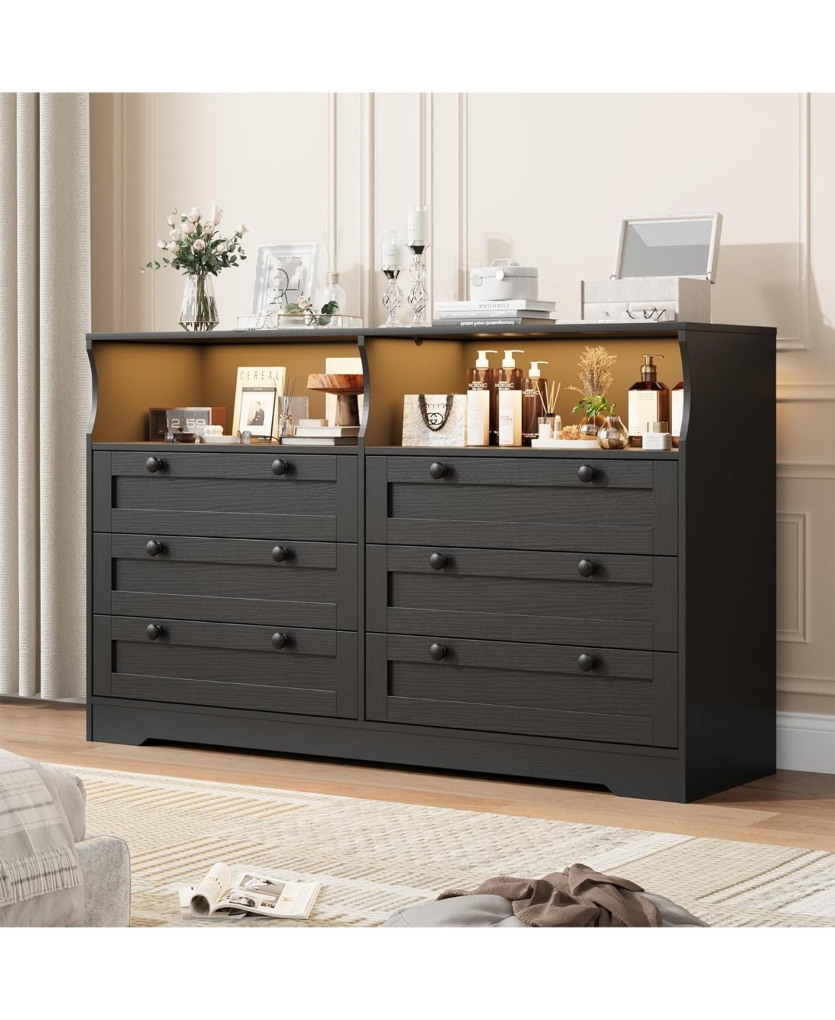 Click here for gaomon 55 Wide 6-Drawer Dresser with 2 Open Storag... prices