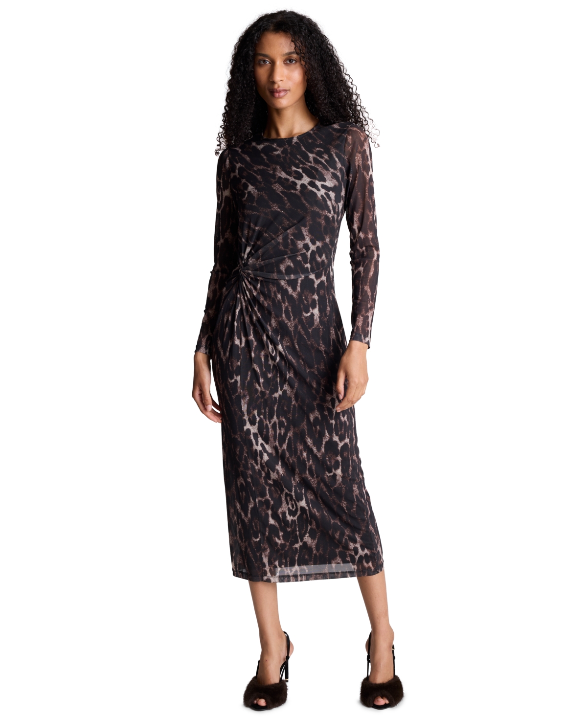 Click here for Kenneth Cole Womens Knot Front Long-Sleeve Midi Dr... prices