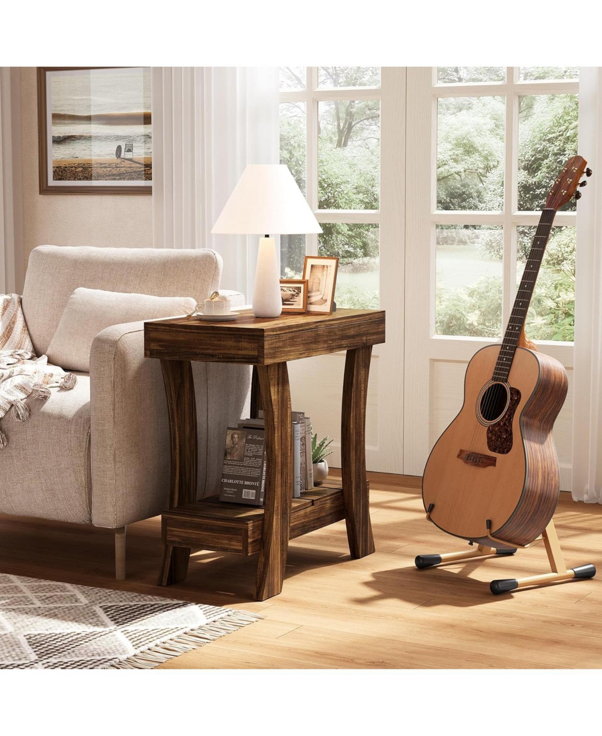Click here for Tribesigns Narrow Side Table: 2-tier with wood leg... prices