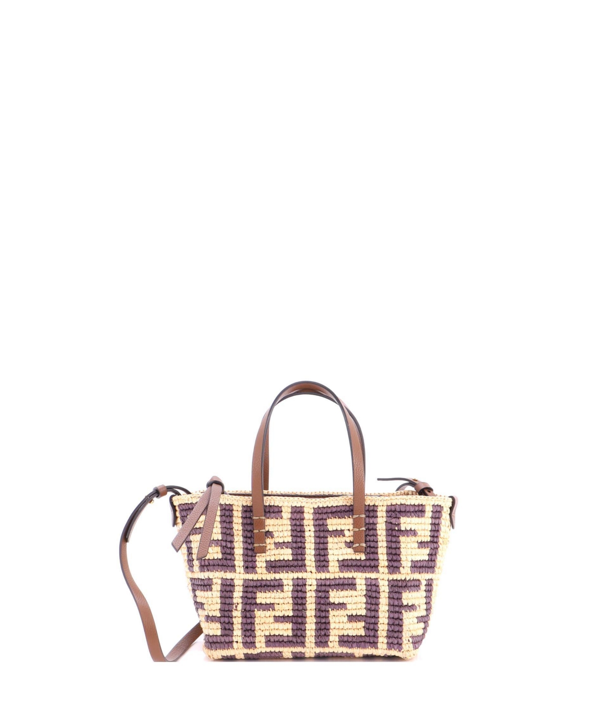 Click here for Pre-Owned Fendi Mini Roll Tote Ff Raffia with Leat... prices