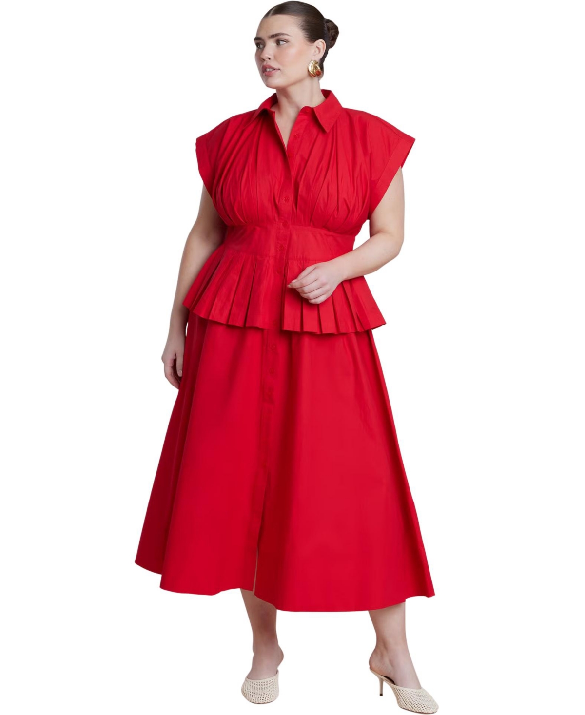 Click here for Eloquii Womens Plus Size Peplum Poplin Shirt Dress... prices