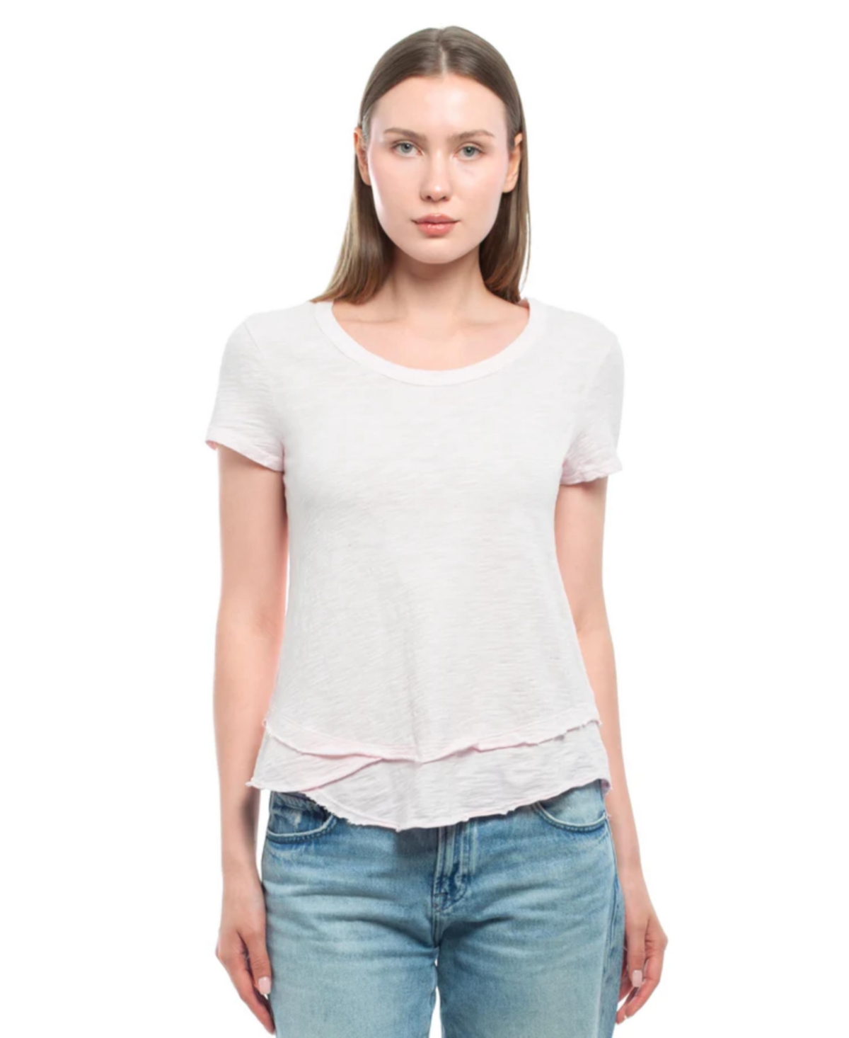 Click here for Wilt Woemns Short Sleeve Mock Layer Tee - Blossom prices