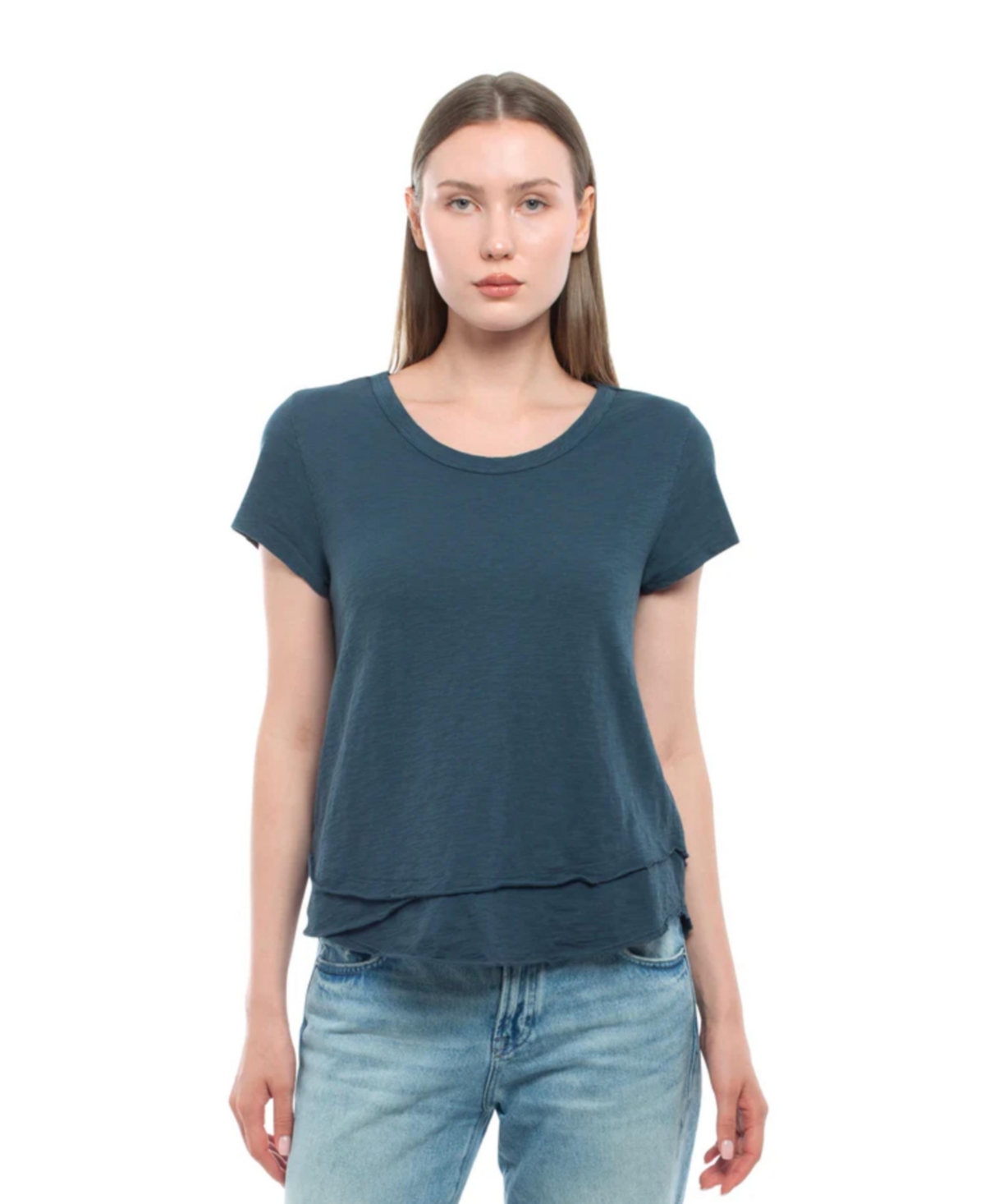 Click here for Wilt Woemns Short Sleeve Mock Layer Tee - Legion b... prices