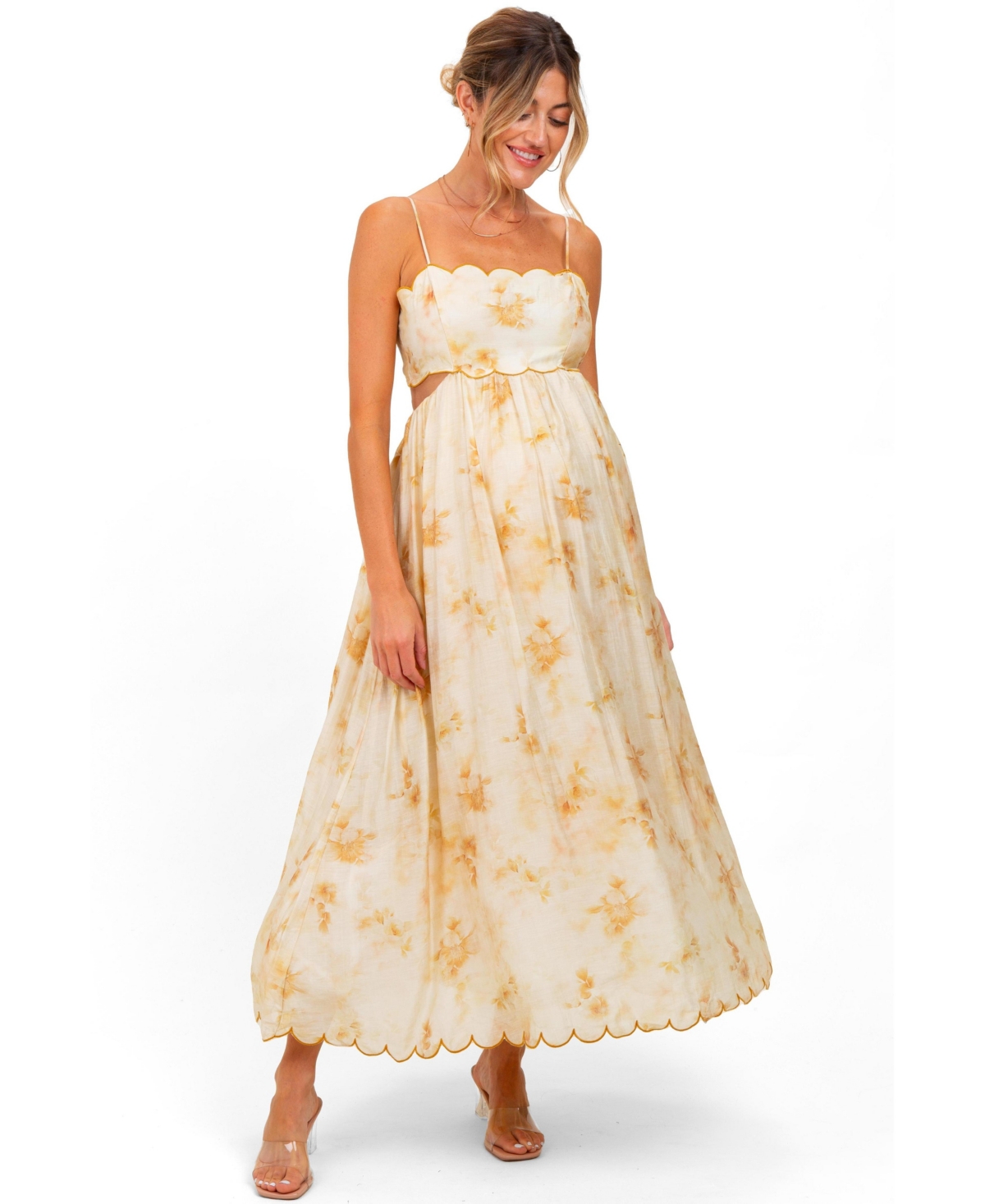 Click here for Pinkblush Maternity Yellow Faded Floral Scallop Ed... prices