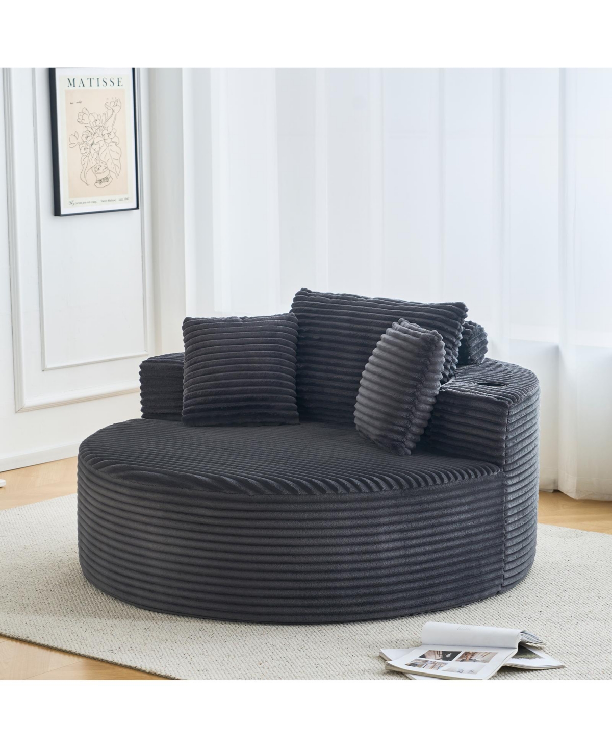 Click here for gaomon 55 inch Round Corduroy Sofa with Cup Holder... prices