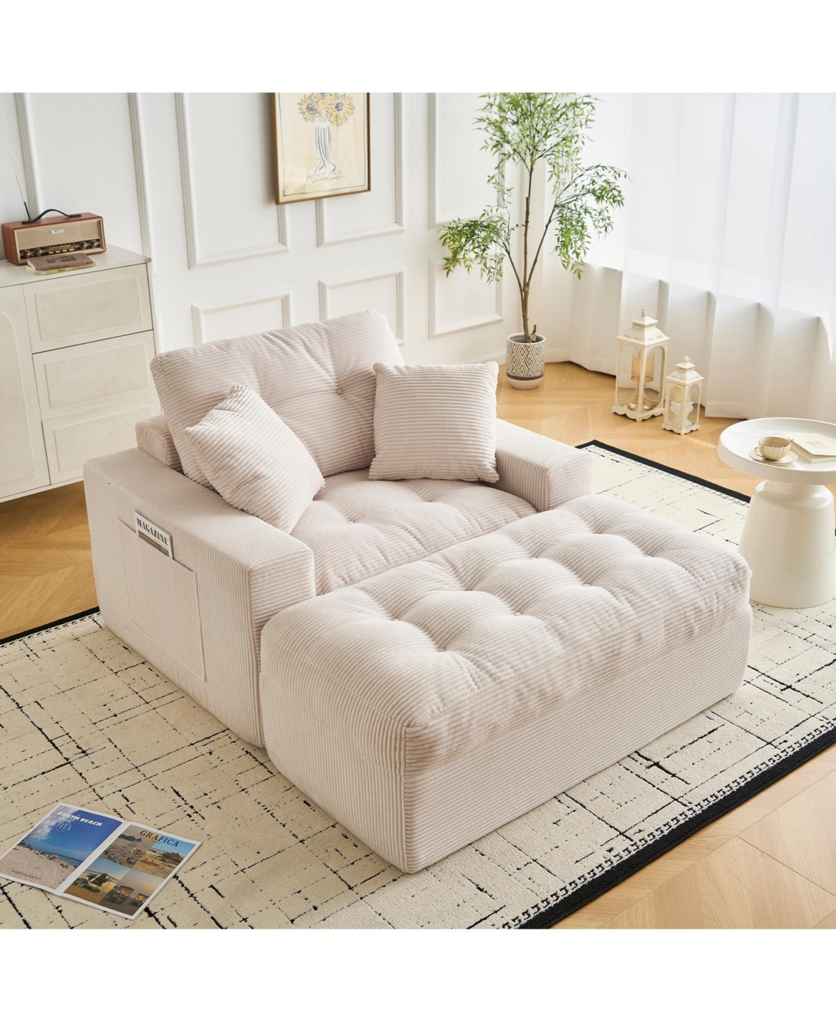 Click here for gaomon 63 inch Corduroy Chaise Lounge Chair No Ass... prices