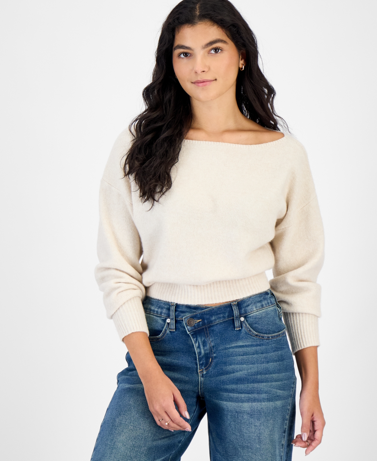 Click here for Hippie Rose Juniors Slouchy Pullover Long-Sleeve O... prices