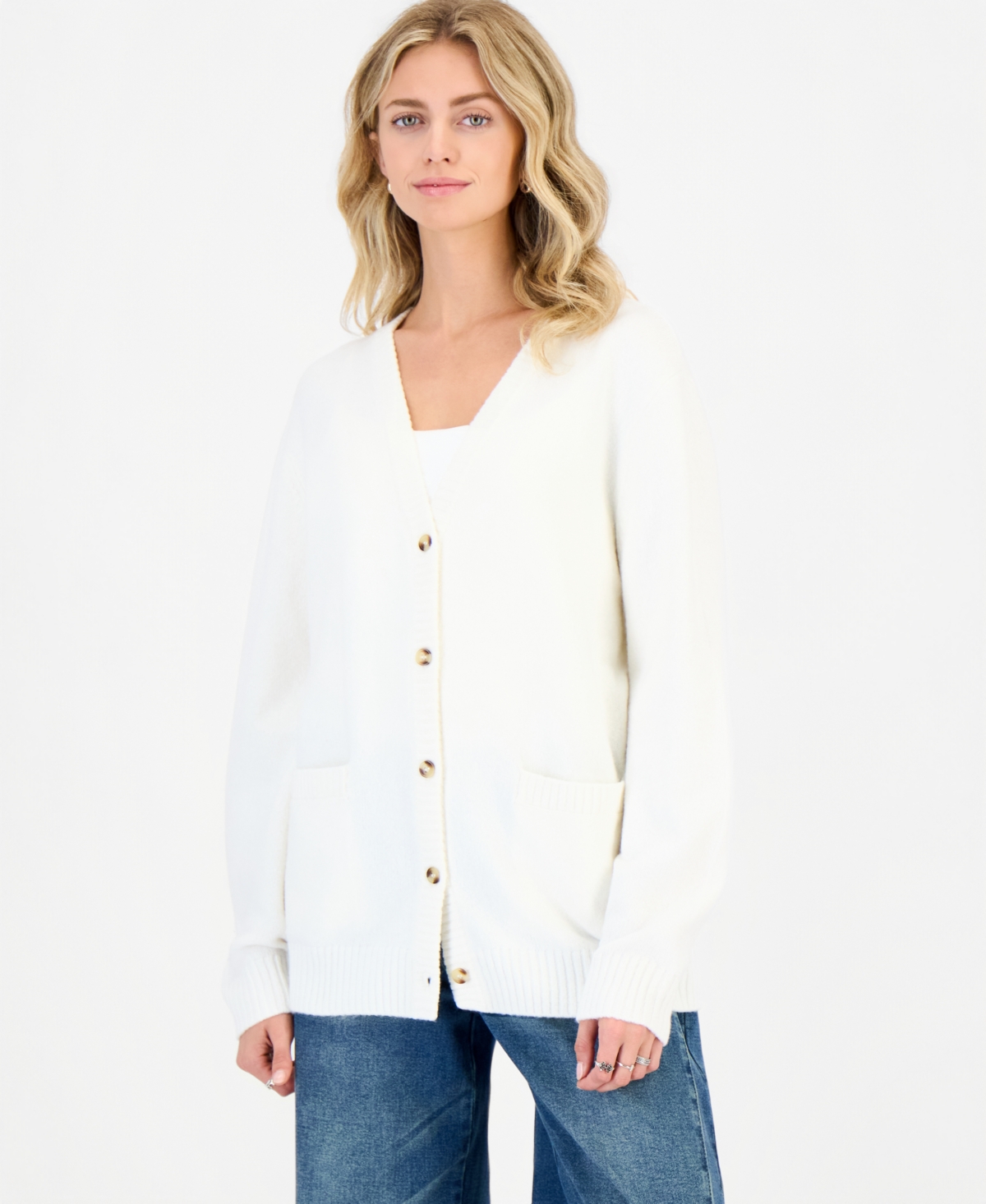 Click here for Hippie Rose Juniors V-Neck Boyfriend Button-Front... prices