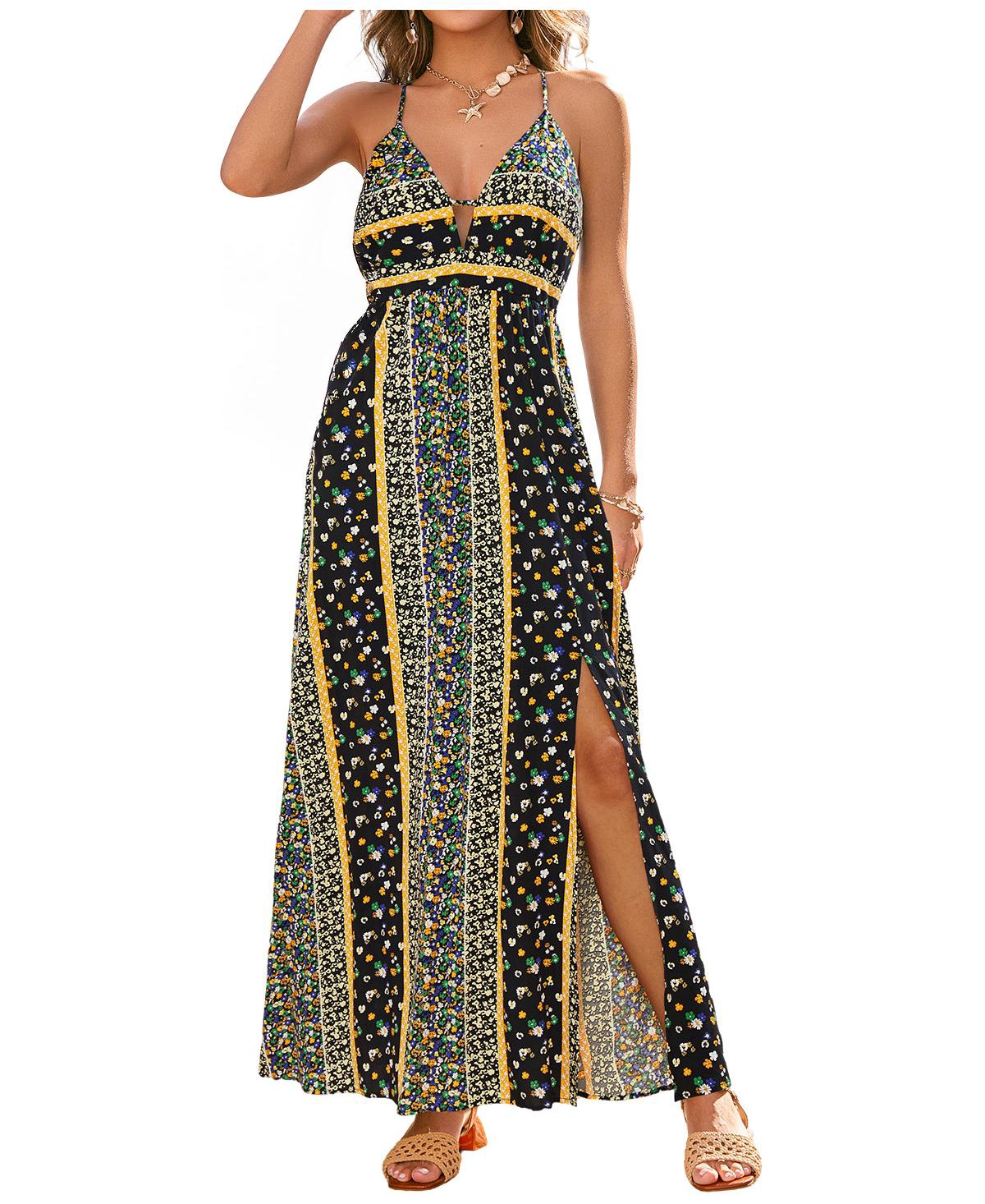 Click here for Cupshe Womens Floral Print Halter Neck Side Slit M... prices