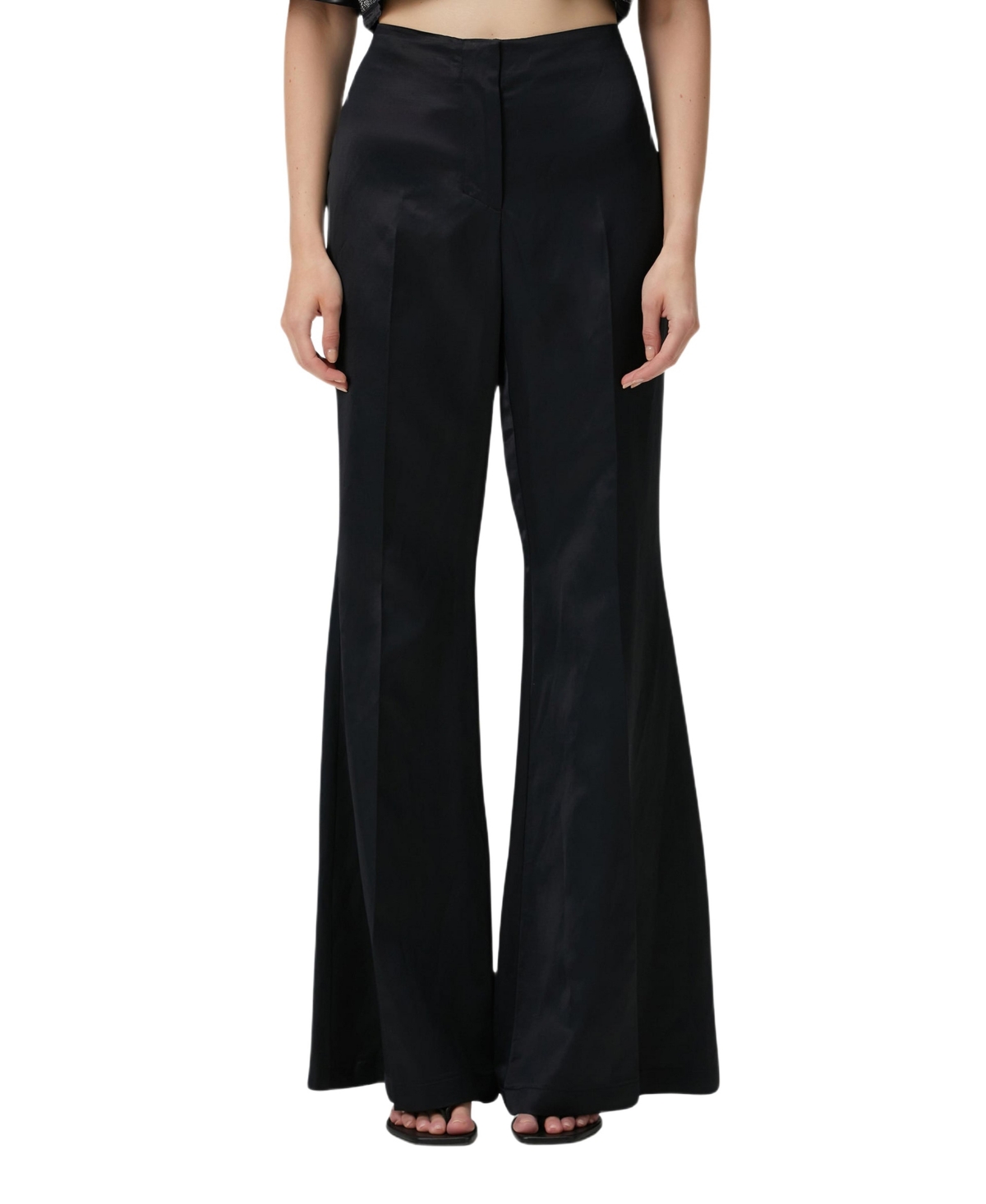 Click here for Pcfg Womens Shiny Woven Flare-Leg Pants - Black prices